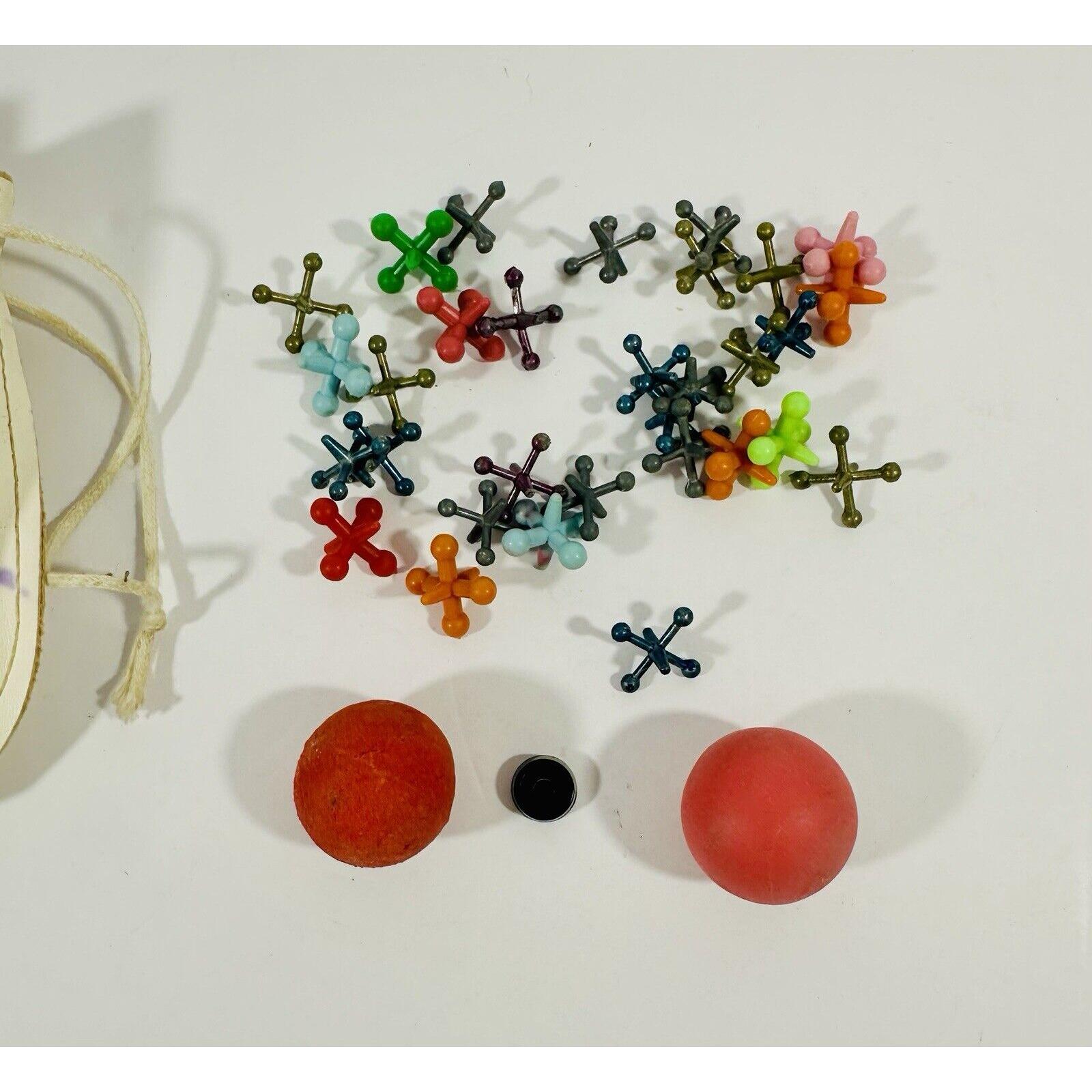 Vintage Jacks Toy Play Set Circa 1960s Metal Plastic W/ Cinch Bag Ohio ...