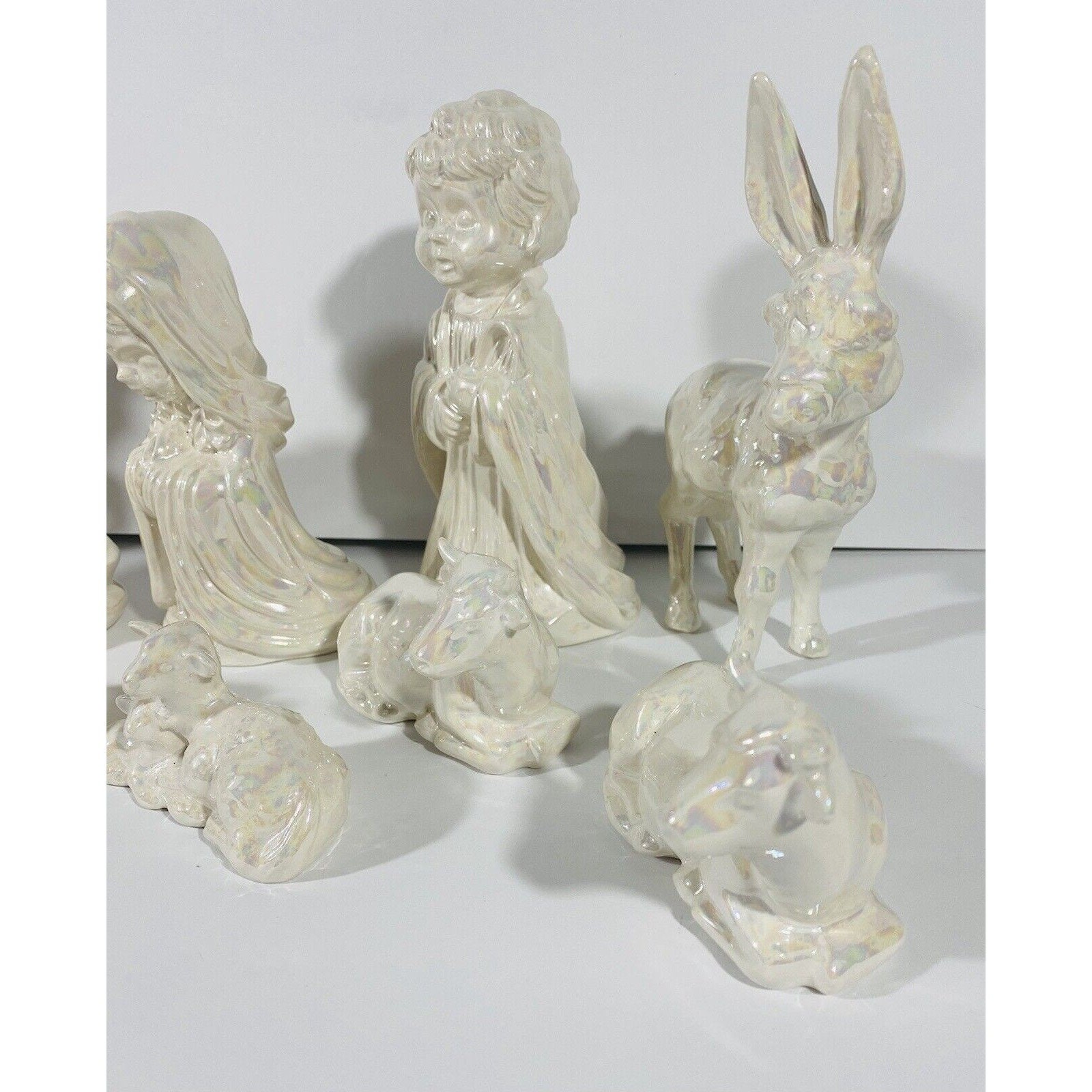 Vintage Arnel Nativity Set Glazed Ceramic Iridescent White Christmas ...