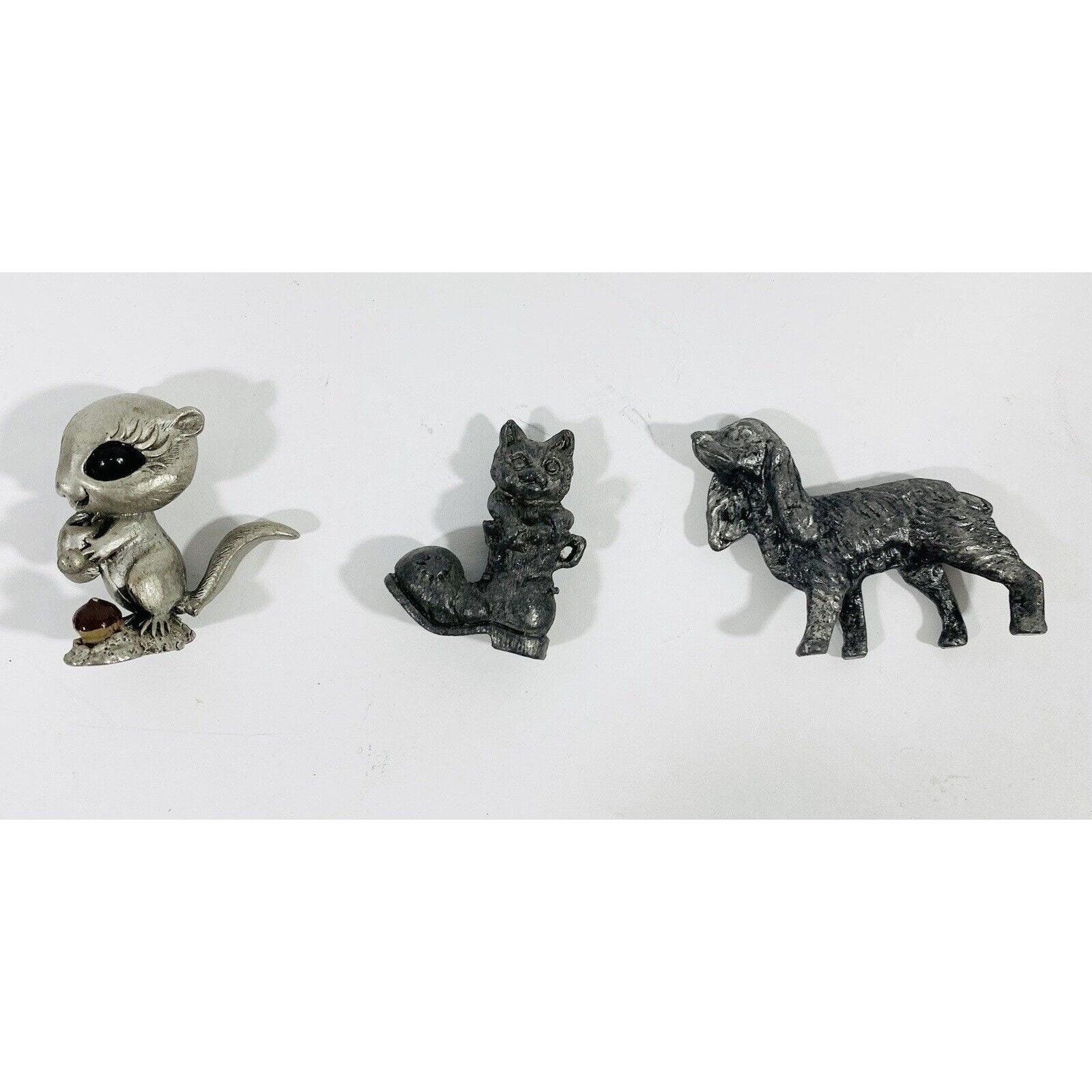 Vintage Miniature Pewter Animals Figurines Seal Squirrel Kitten Cat Dog ...