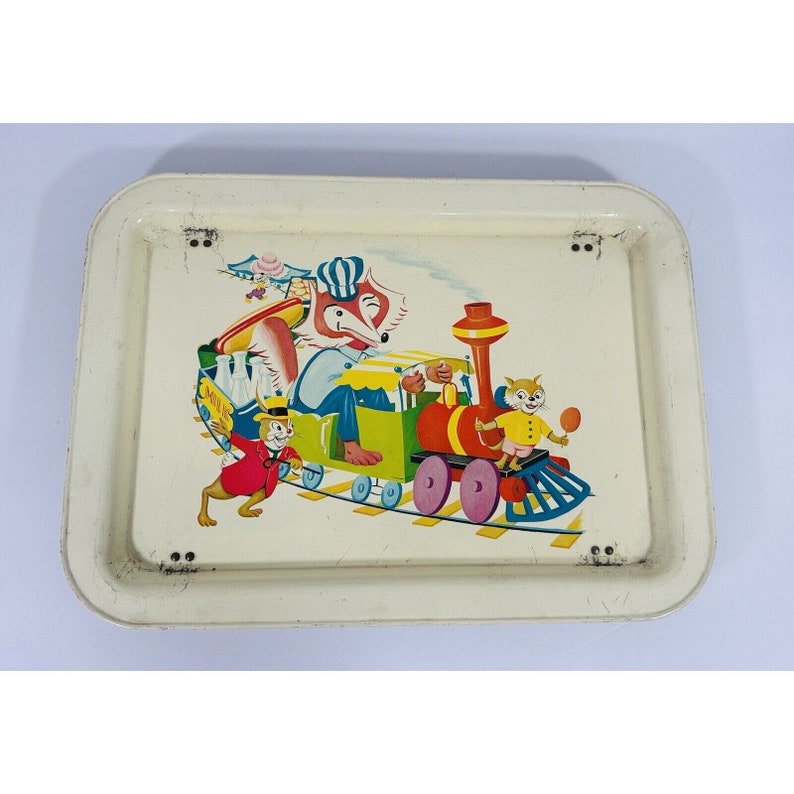 Fox Food Train Kids Cartoon Metal TV Dinner Tray Vintage Retro Working ...