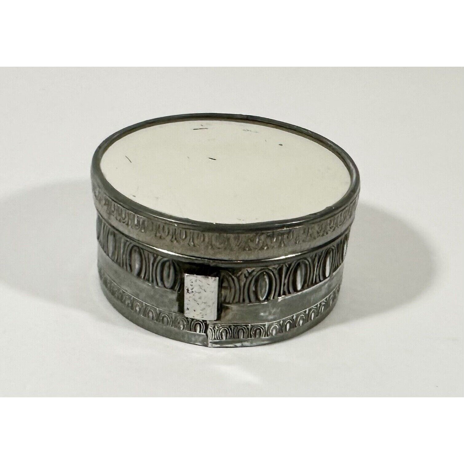 Silver Tone Porcelain Compact Case Powder Makeup Mirror Vintage Antique ...