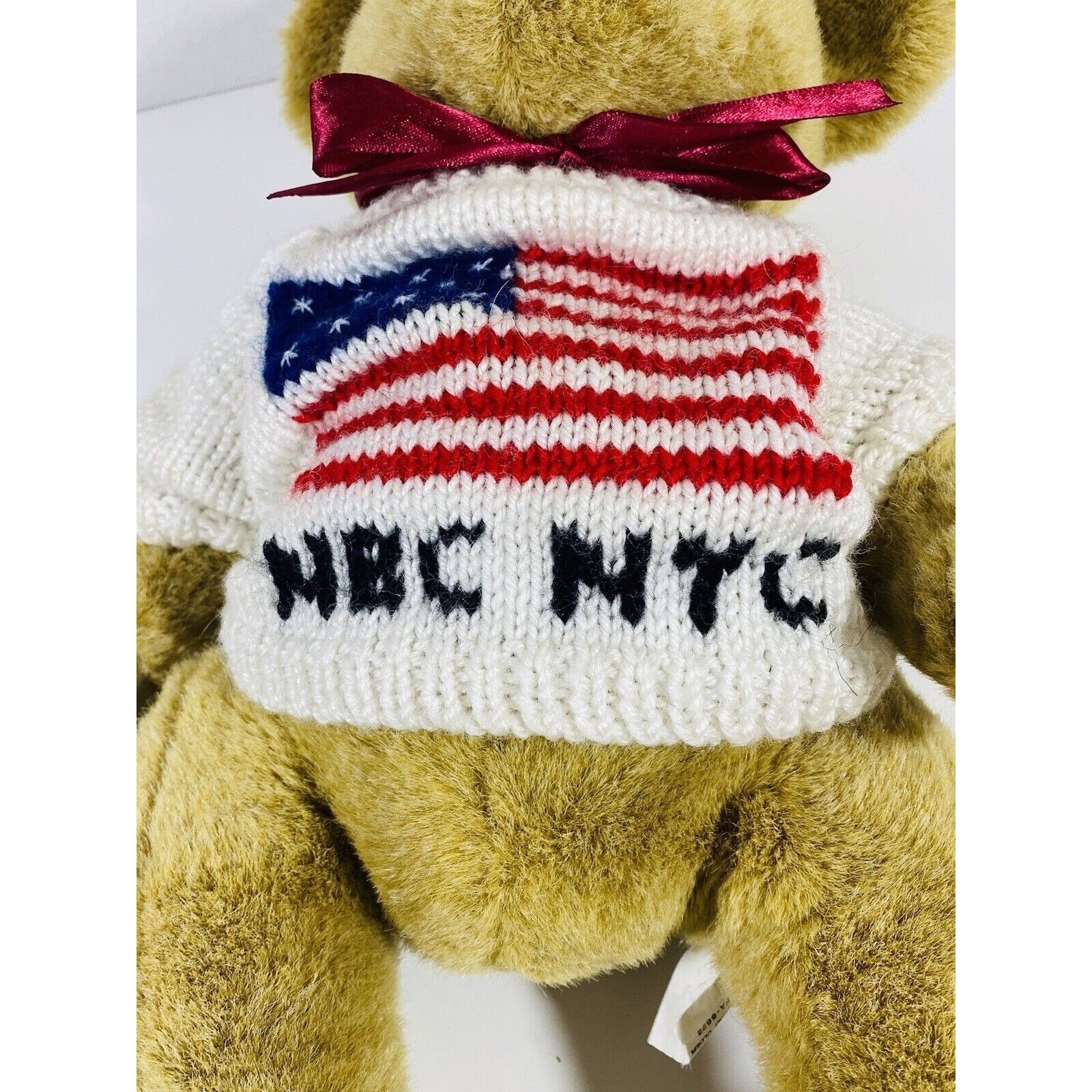 Vintage NBC NYC Teddy Bear Plush Sweater Stuffed Animal Brown Red Bow ...