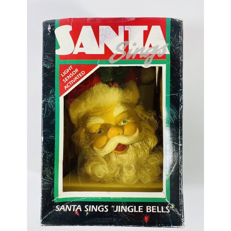 Vintage Christmas Singing Santa Head Light Sensor Jingle Bells Holiday ...