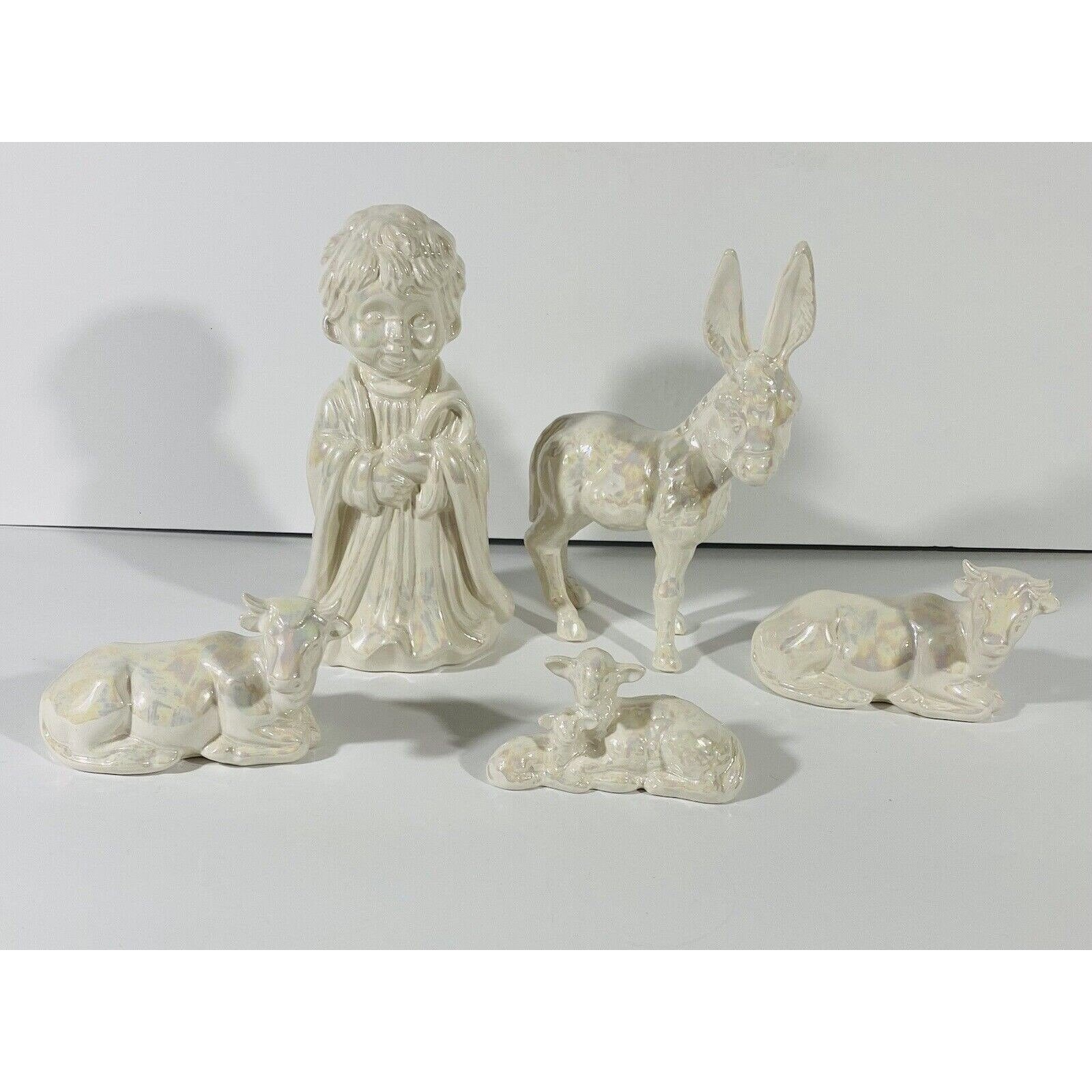 Vintage Arnel Nativity Set Glazed Ceramic Iridescent White Christmas ...