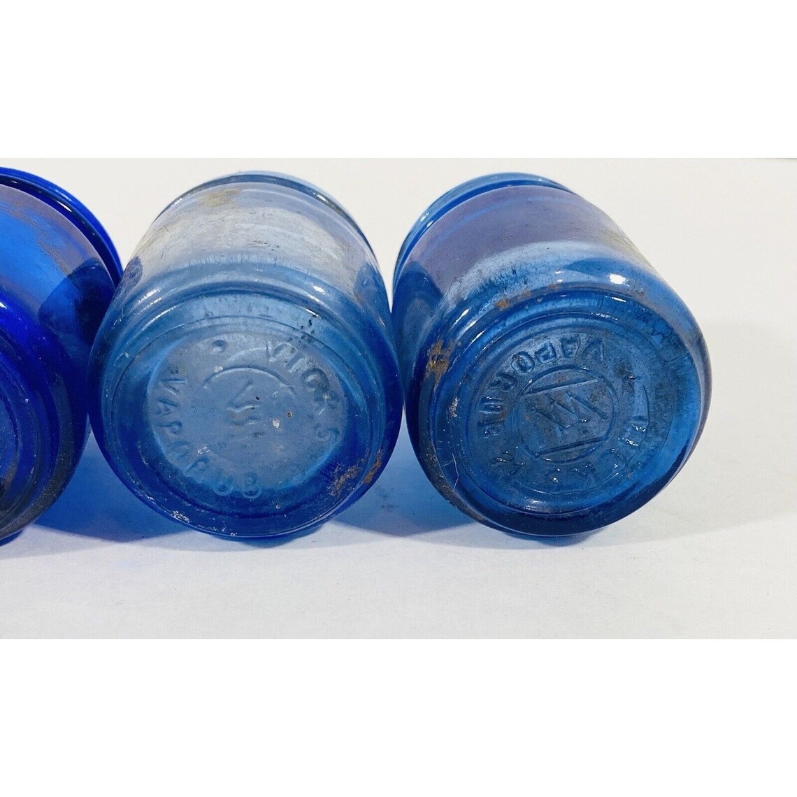 Antique Cobalt Blue Glass Vicks Vaporub Bottles Medicine Raised Letters ...