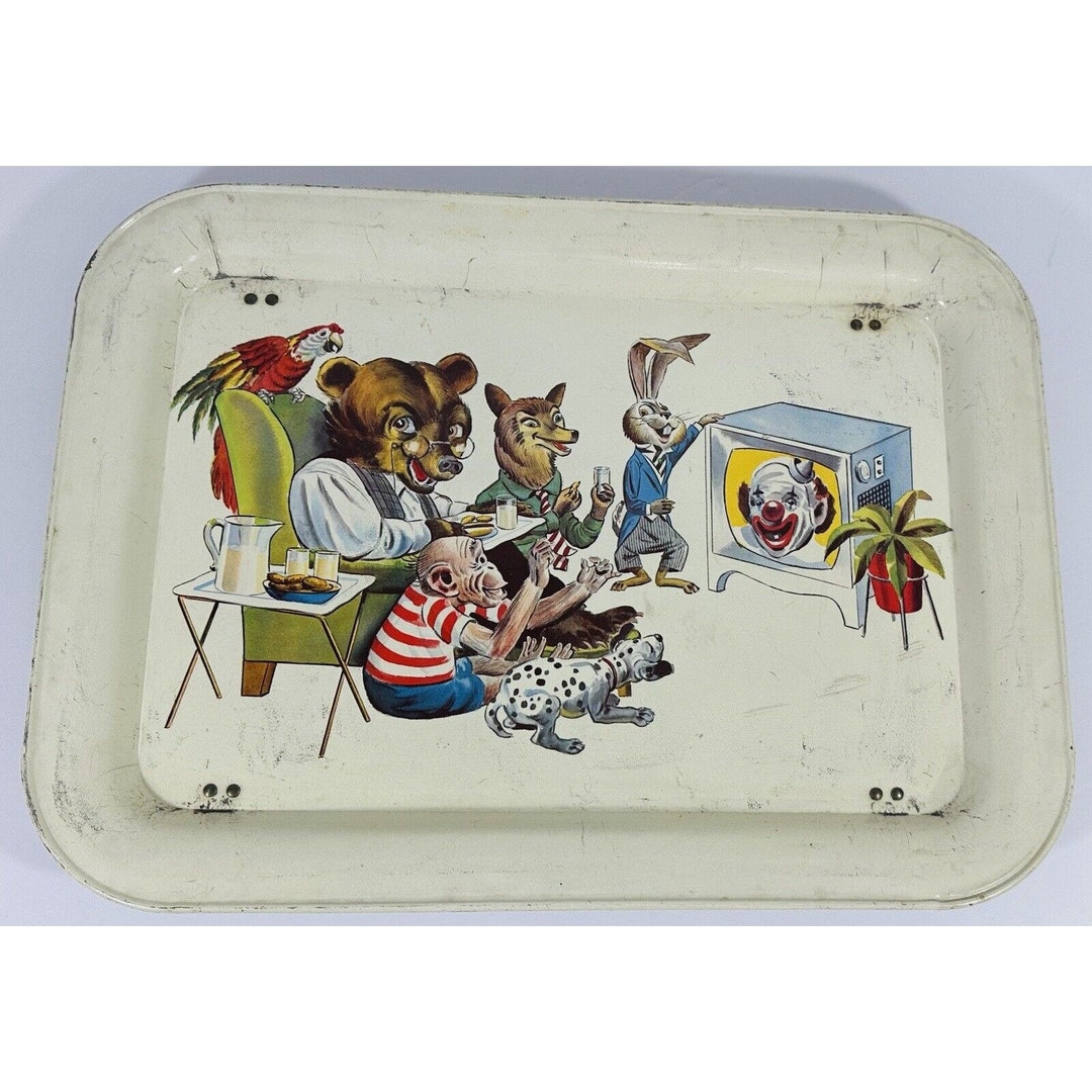 Clown Animals Kids Cartoon Metal TV Dinner Tray Vintage Retro Working ...