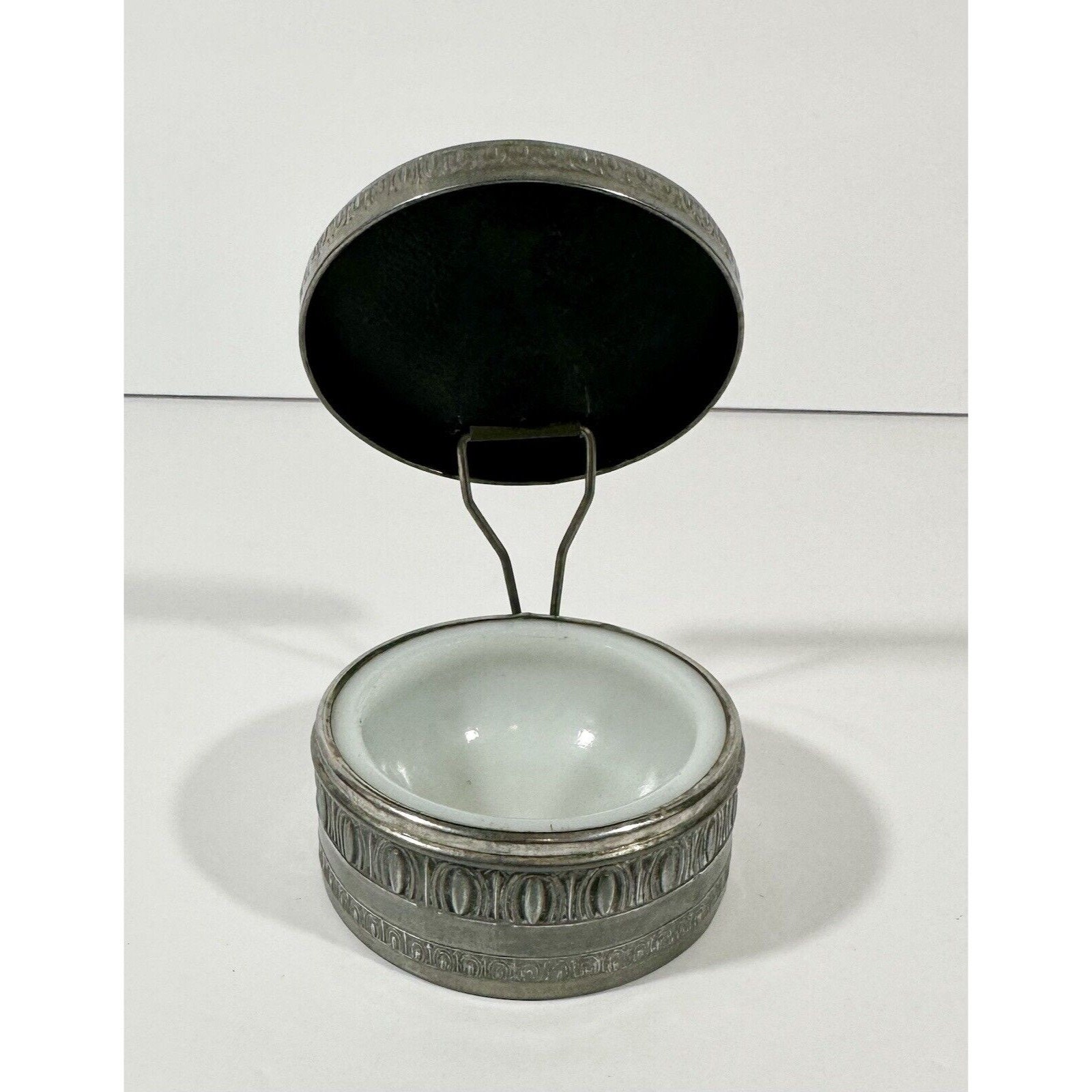 Silver Tone Porcelain Compact Case Powder Makeup Mirror Vintage Antique ...