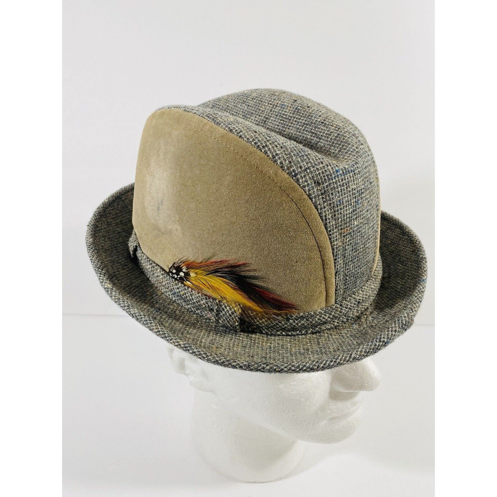 Adams of New York Mens Hat Fedora Trilby Vintage Feather Tweed Suede ...