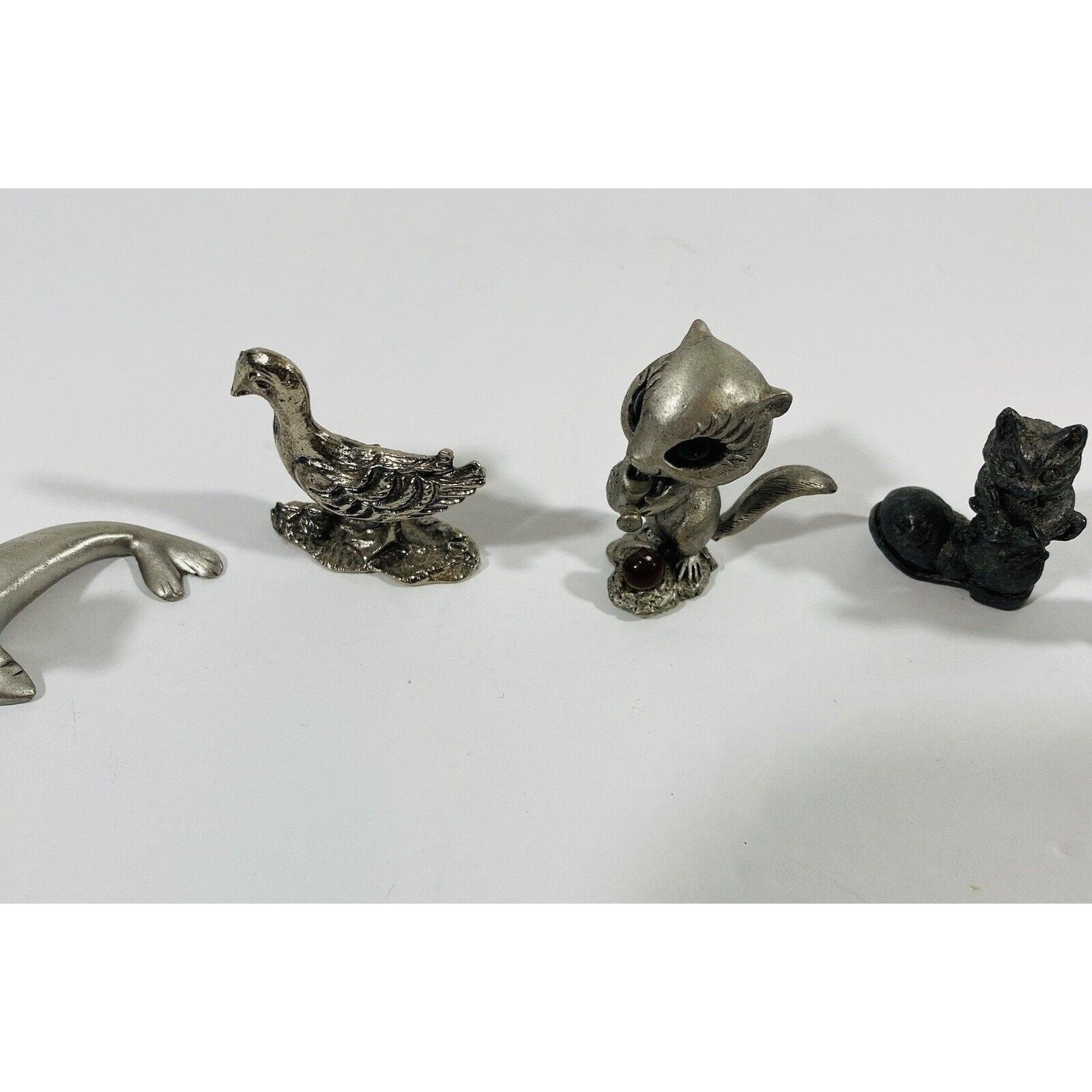 Vintage Miniature Pewter Animals Figurines Seal Squirrel Kitten Cat Dog ...