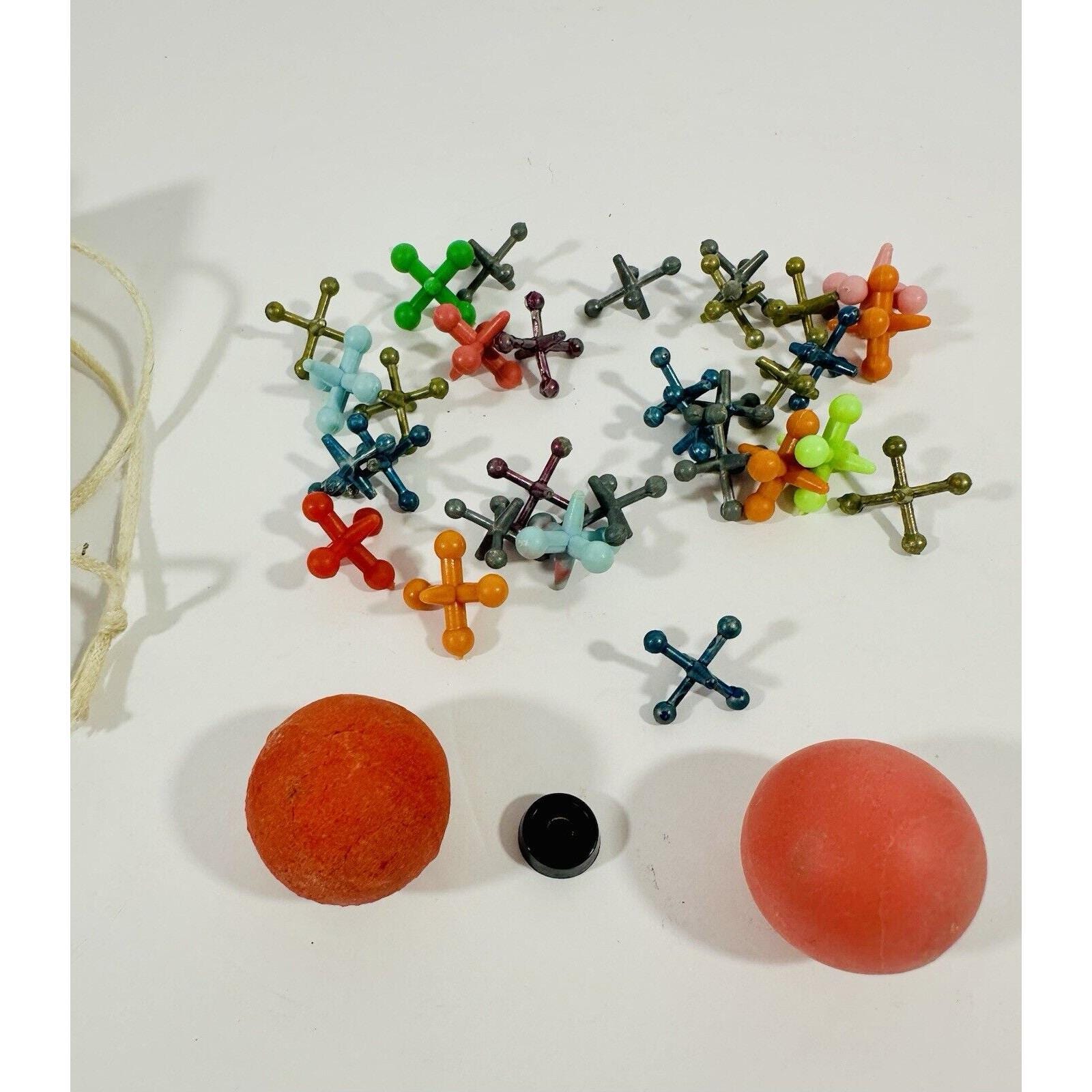 Vintage Jacks Toy Play Set Circa 1960s Metal Plastic W/ Cinch Bag Ohio ...