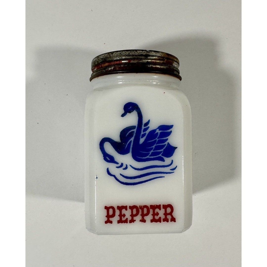 Vintage Hazel Atlas Swan Design Milk Glass Pepper Shaker With Red Lid ...