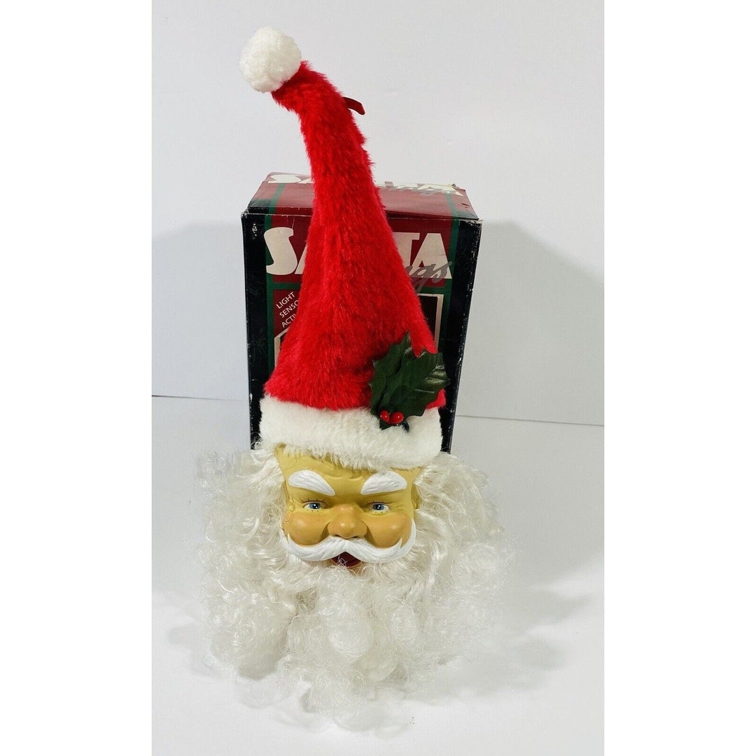 Vintage Christmas Singing Santa Head Light Sensor Jingle Bells Holiday ...