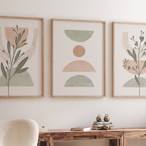 Neutral Wall Art Prints Botanical Line Art Set of 3 Beige - Etsy
