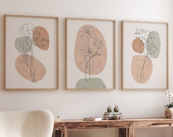Sage Green Boho Set of 3 Prints, Mid Century Modern Wall Art Set of 3 ...