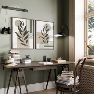 Set of 2 Boho Sage Green Wall Art, Mid Century Modern Printable Wall ...