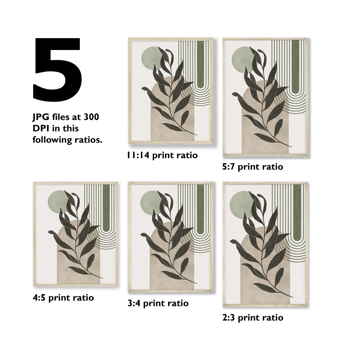 Set of 2 Boho Sage Green Wall Art, Mid Century Modern Printable Wall ...