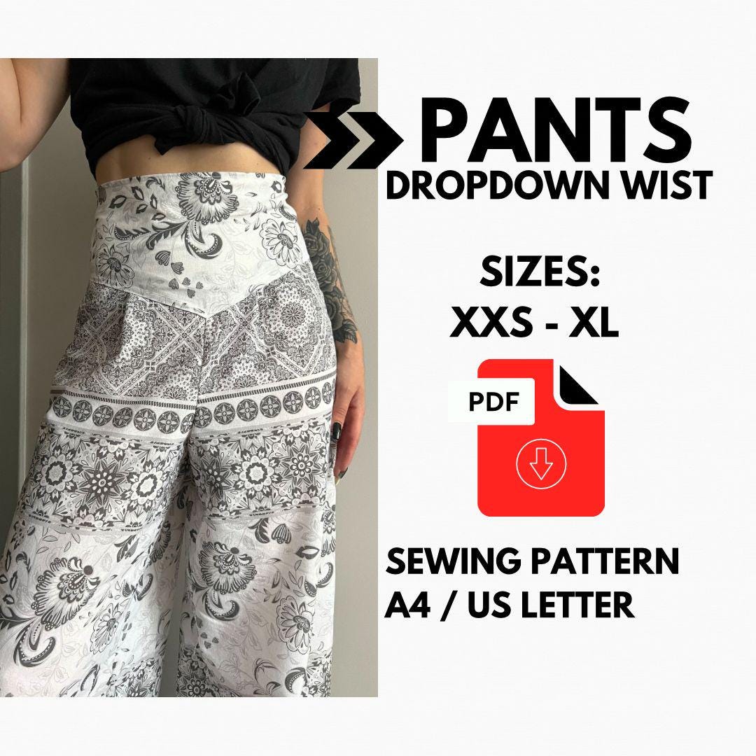 High Waist Wide Leg Pants Sewing Pattern, Casual Loose Pants Dropdown ...