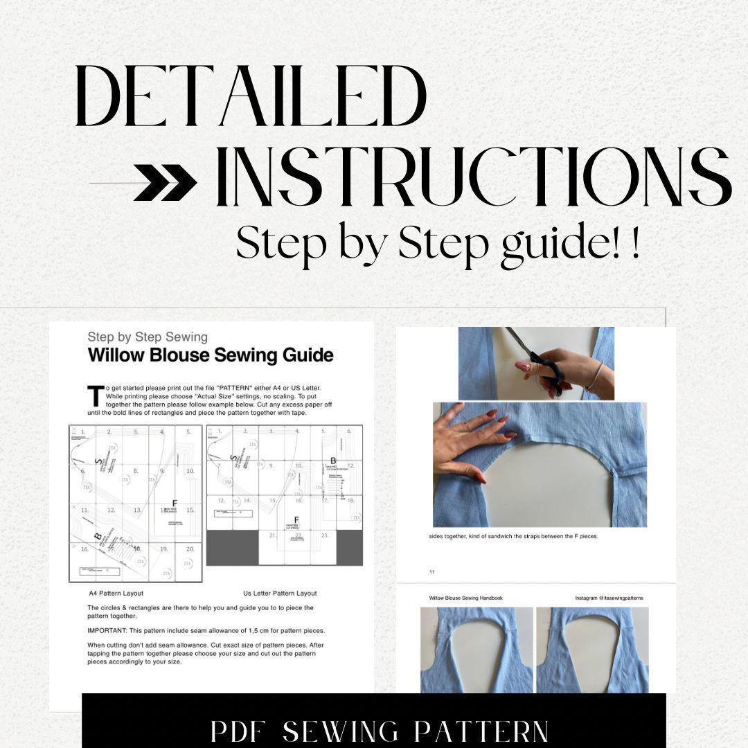 Willow Blouse Sewing Pattern: Tie Front Linen Top (sizes XXS-XXXL) (PDF ...