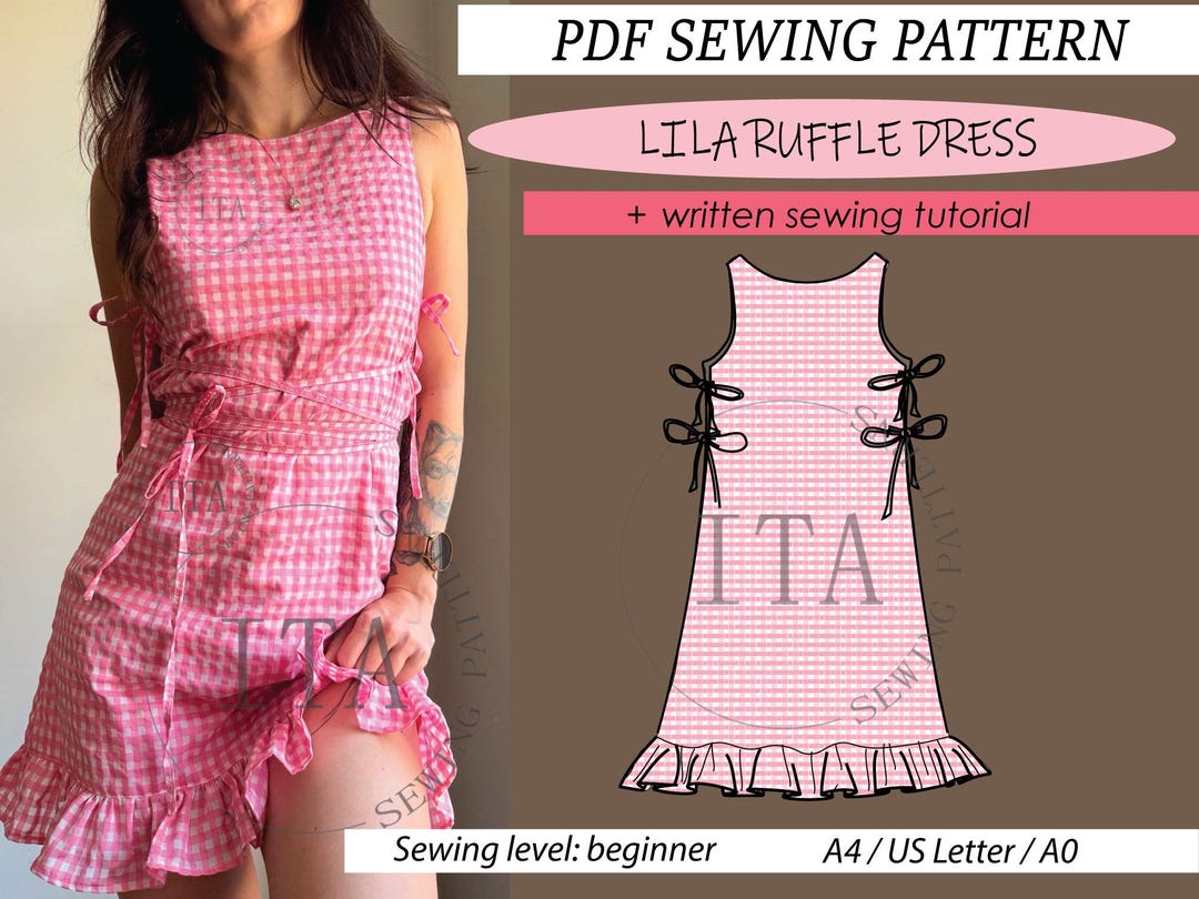 Lila Ruffle Dress Sewing Pattern: Beginner-friendly Side Tie (PDF ...