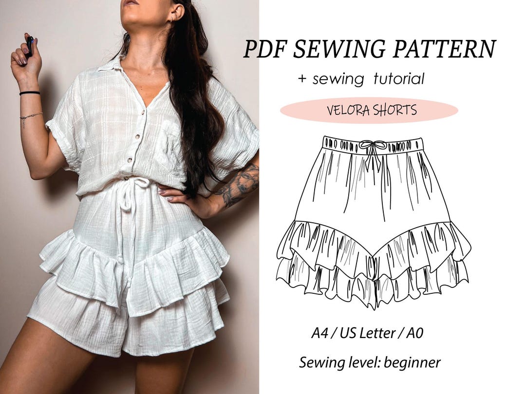 VELORA Ruffle Shorts Sewing Pattern: Beginner Skort (PDF Pattern) - Etsy
