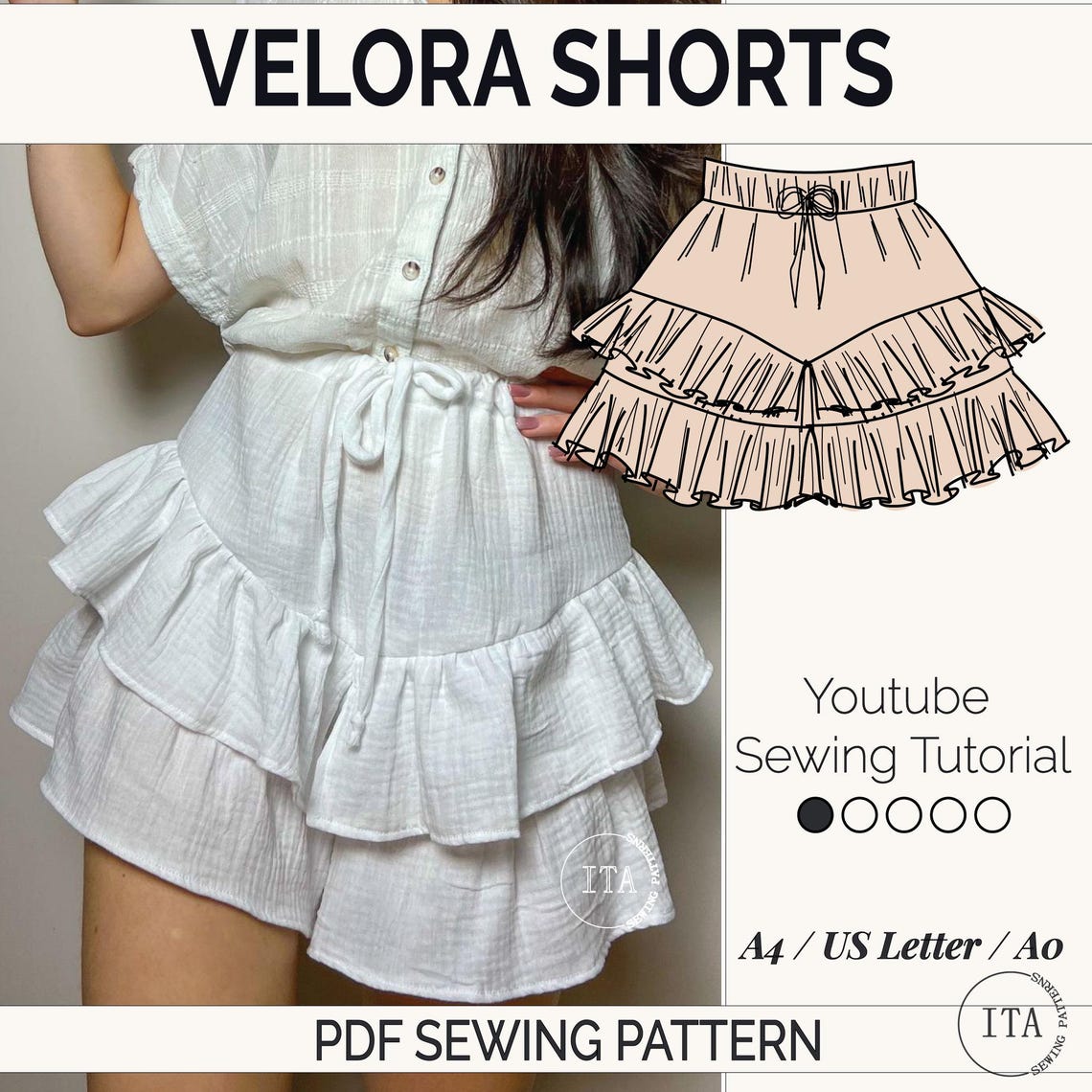 VELORA Ruffle Shorts Sewing Pattern: Beginner Skort (PDF Pattern) - Etsy