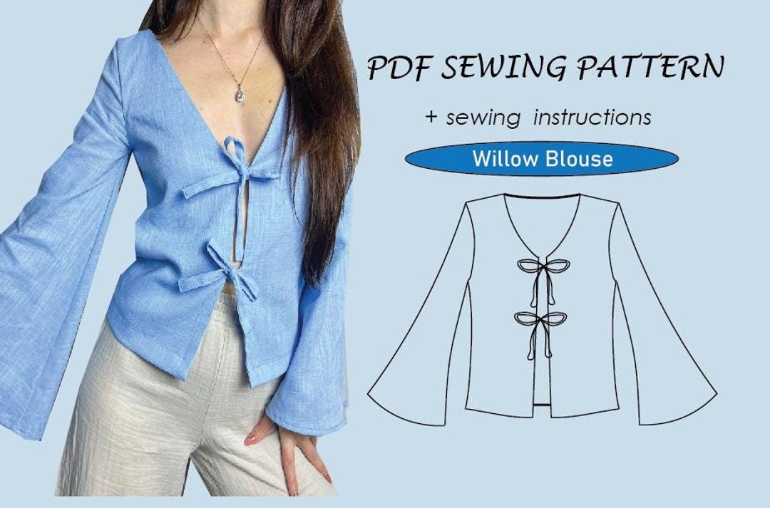 Willow Blouse Sewing Pattern: Tie Front Linen Top (sizes XXS-XXXL) (PDF ...