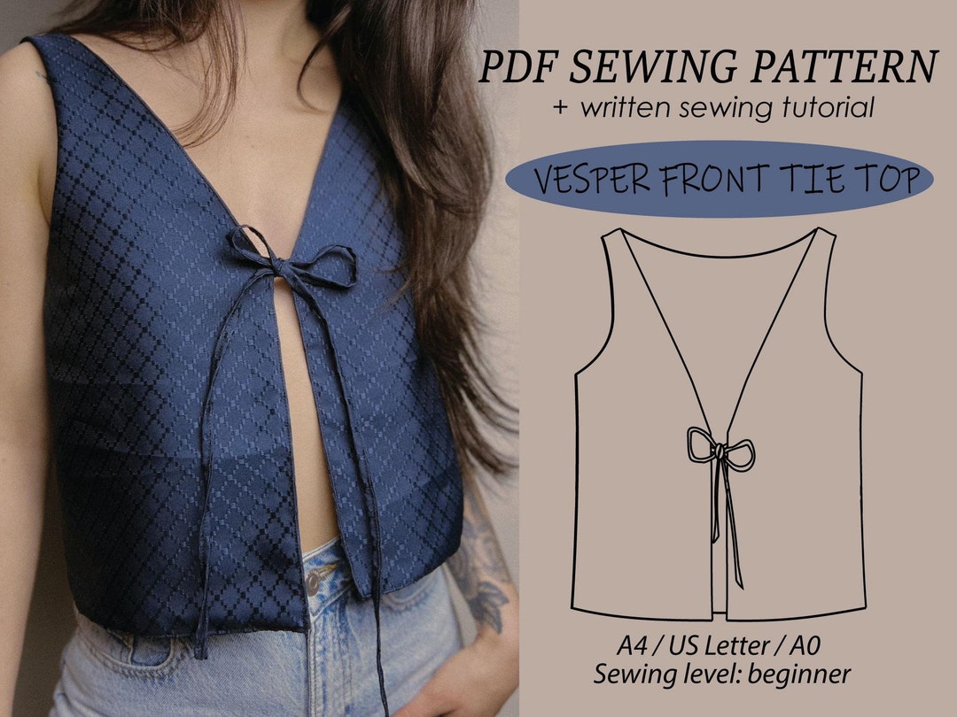 Vesper Front Tie Top Sewing Pattern: Beginner DIY Blouse (PDF Pattern ...