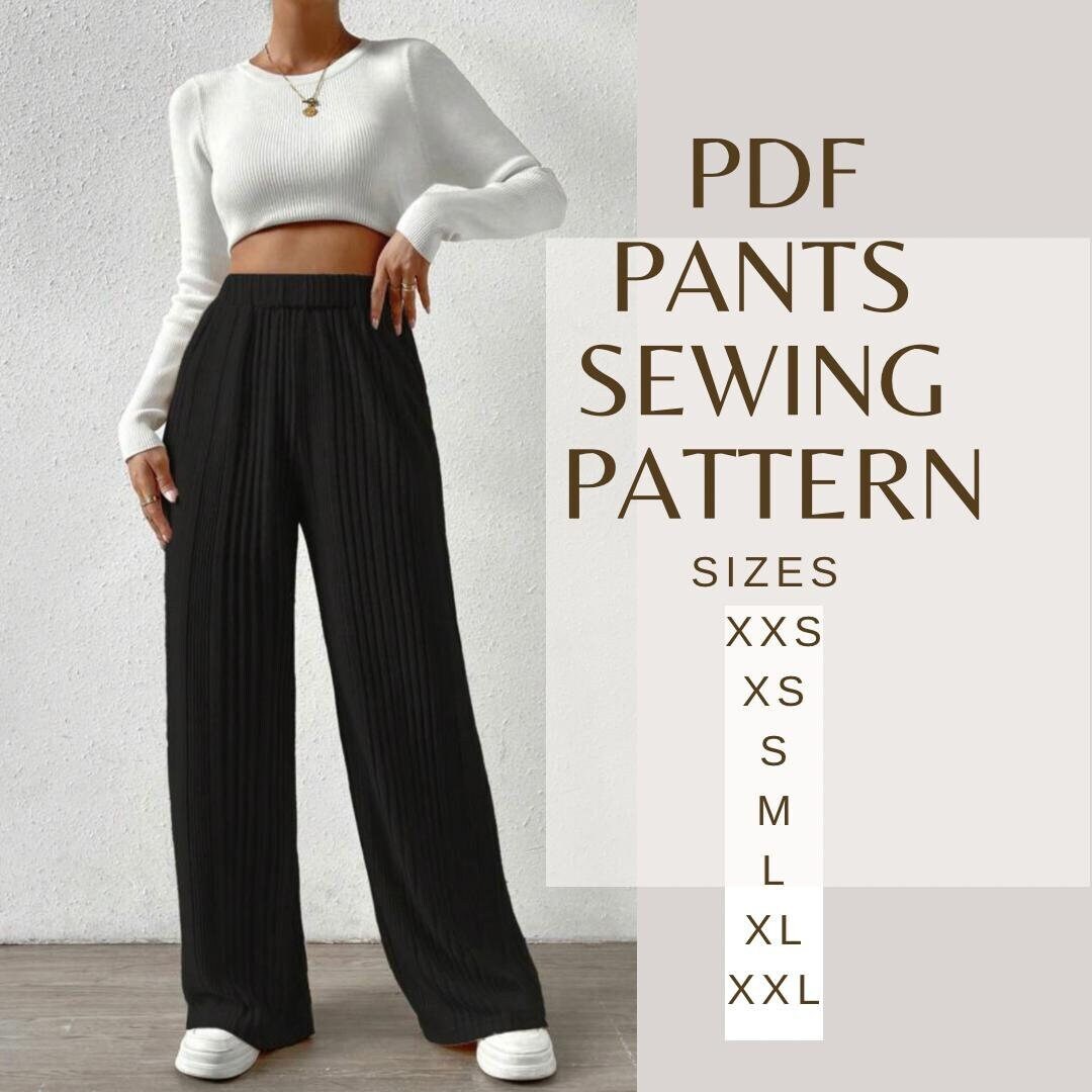 PDF Sewing Pattern, Wide Leg Trousers, Pleated Pants, High Waisted ...