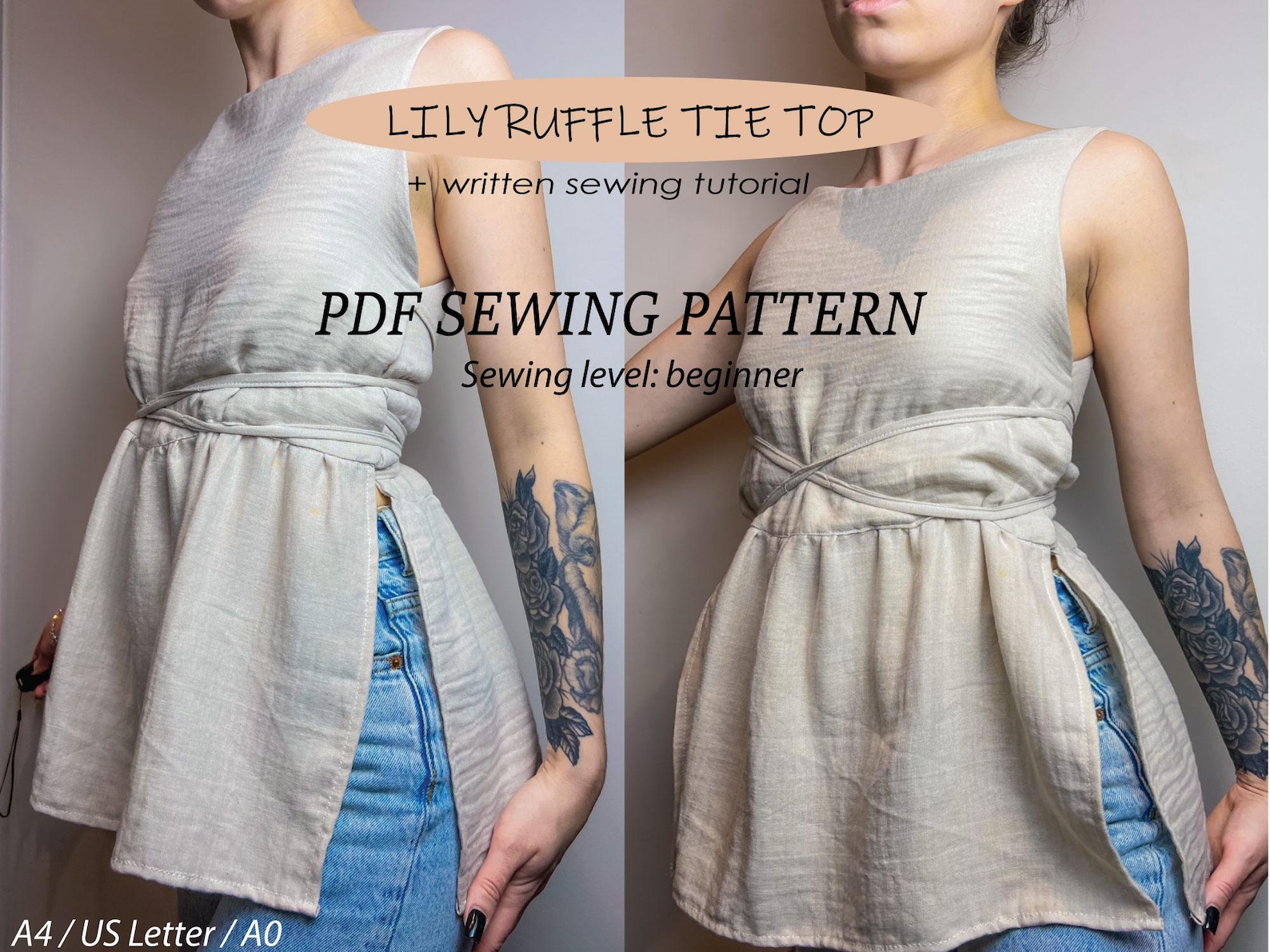 Lily Ruffle Side Tie Tank Top Sewing Pattern: Beginner Friendly (PDF ...