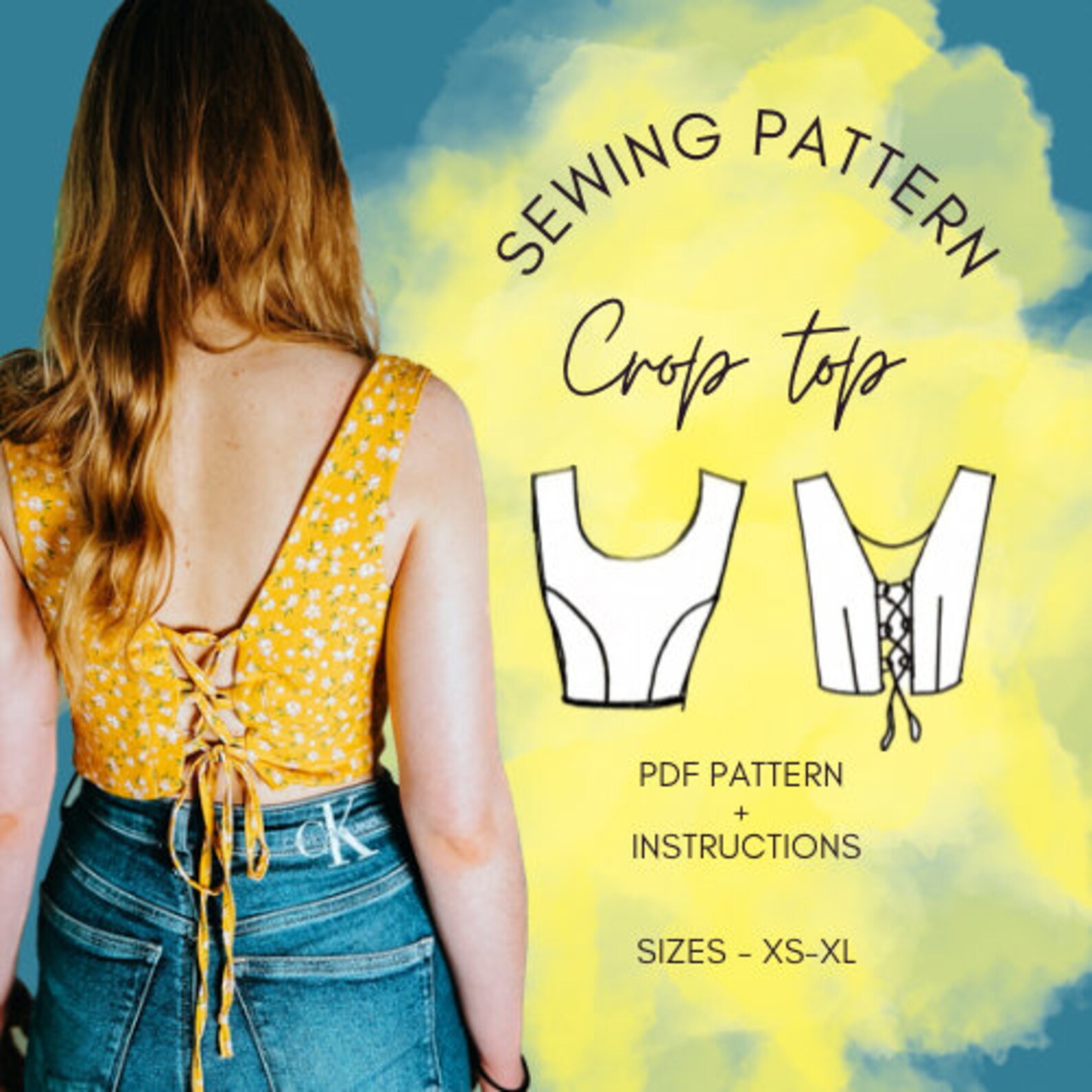 Cropped Top Sewing Pattern / Square Neck Top Plus Size Pattern / Teenager Top Pattern / Women's ...