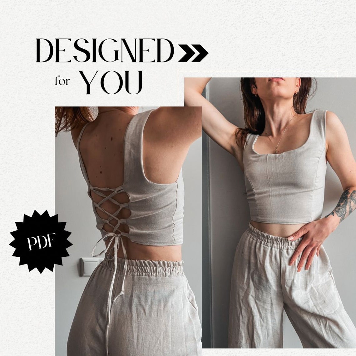 Linen Summer Set Pattern Crop Top Pattern & Wide Legs Pants Pattern ...