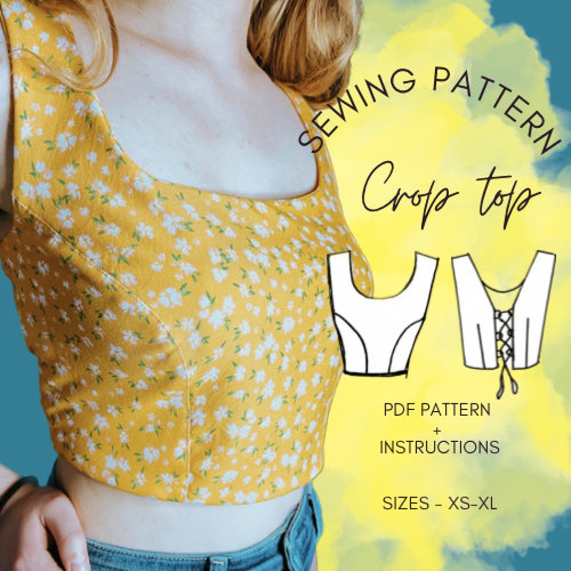 Cropped Top Sewing Pattern / Square Neck Top Plus Size Pattern / Teenager Top Pattern / Women's ...