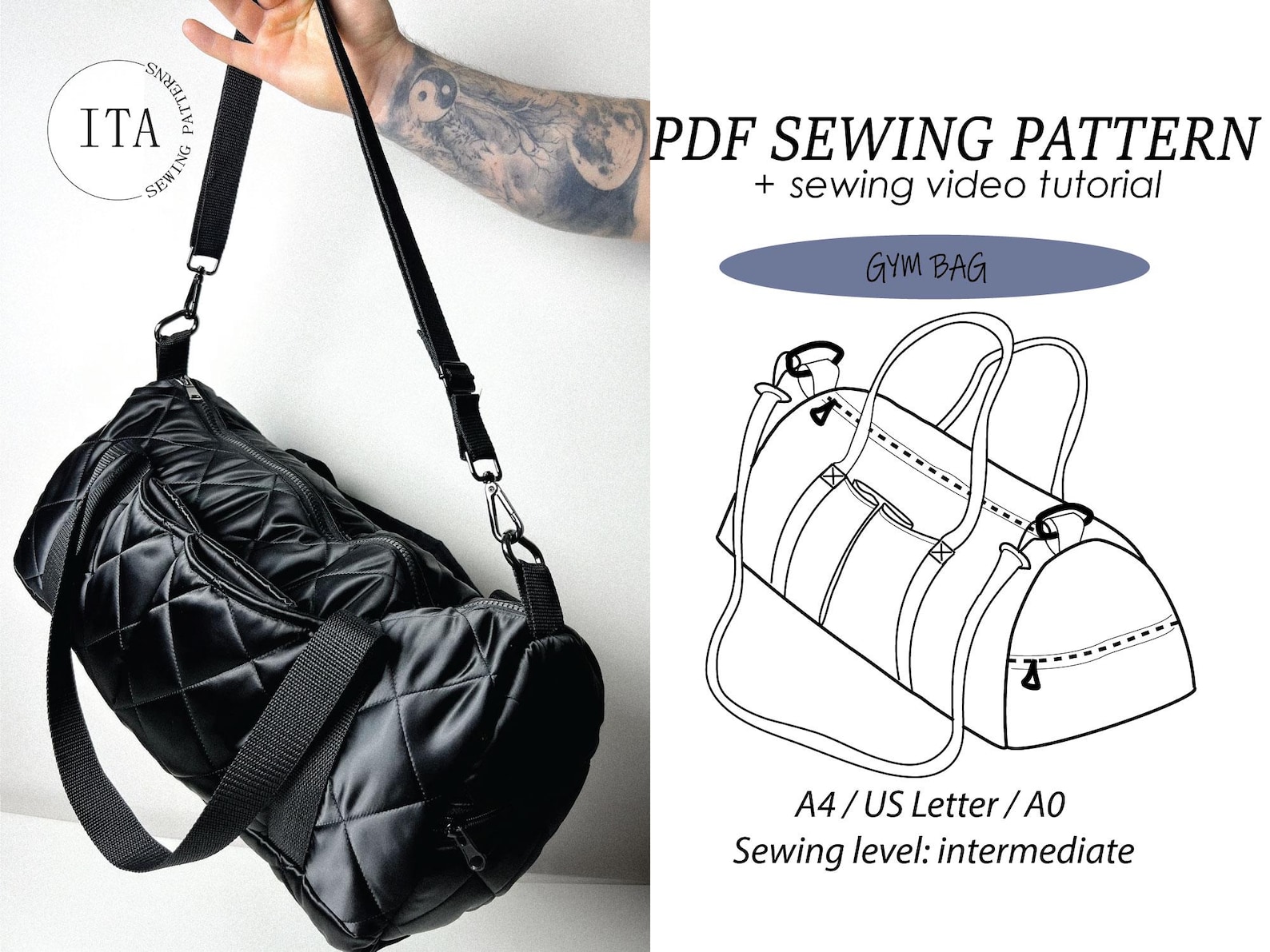 Gym Bag Sewing Pattern: Canvas Duffel Bag With Video (PDF Download ...