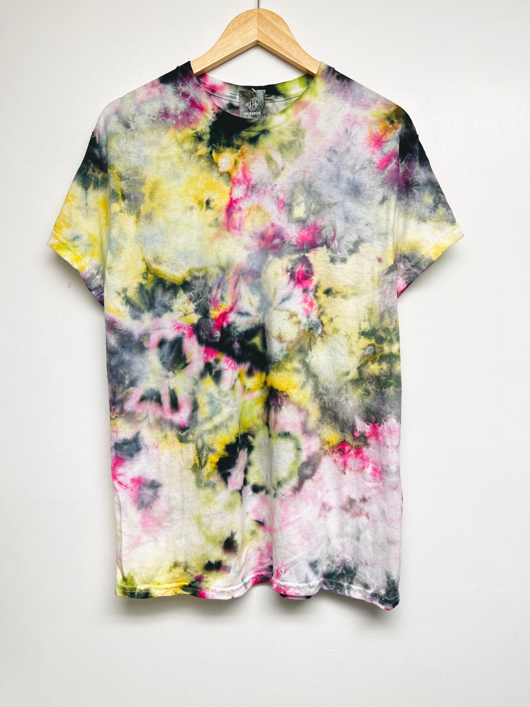 S-5XL, Individually Hand Dyed, Pink Yellow Black Texture Tie-dye T ...