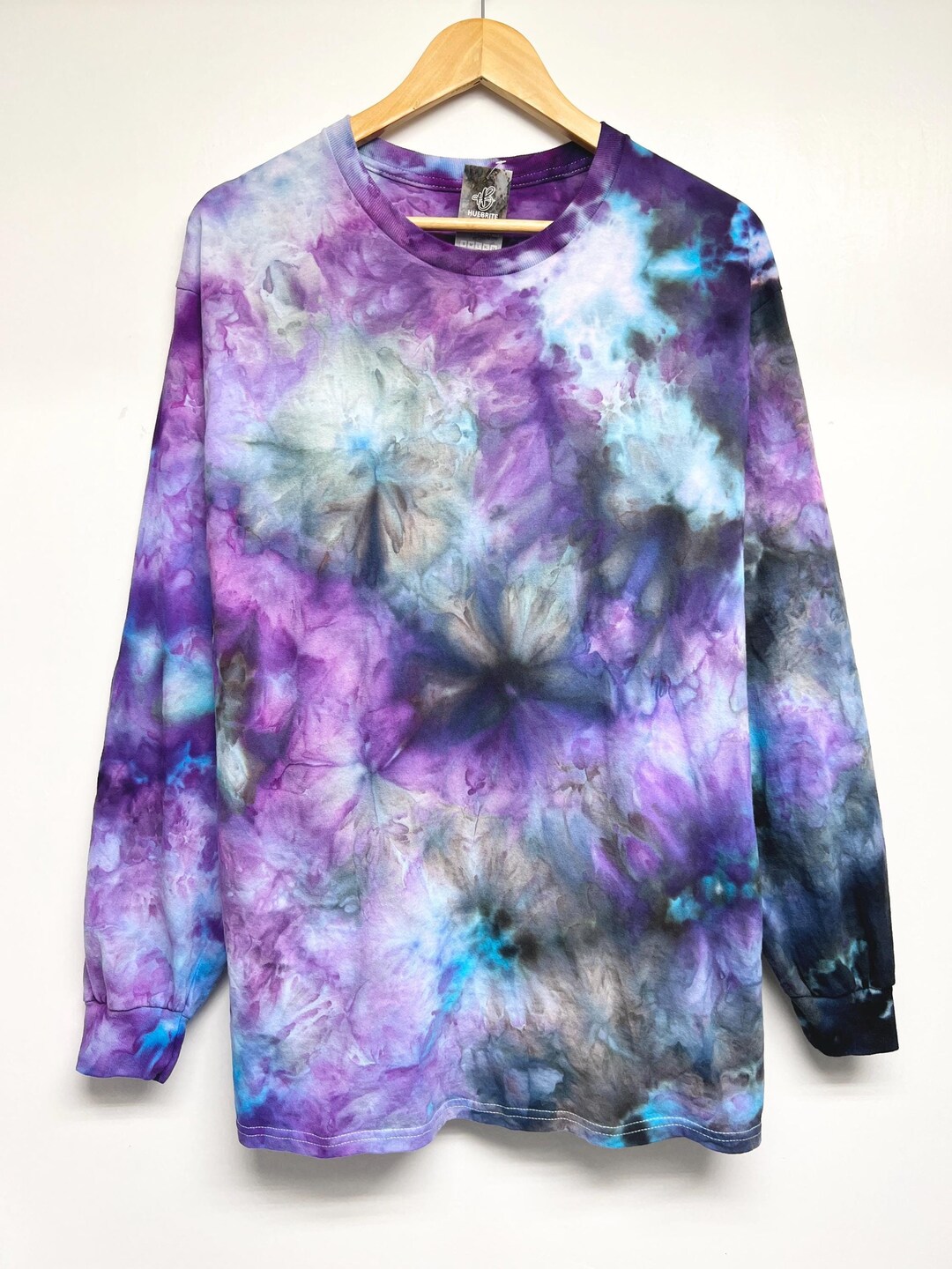 S-5XL, Hand Dyed, Purple Brown Green Watercolor Tie Dye Long Sleeve T ...