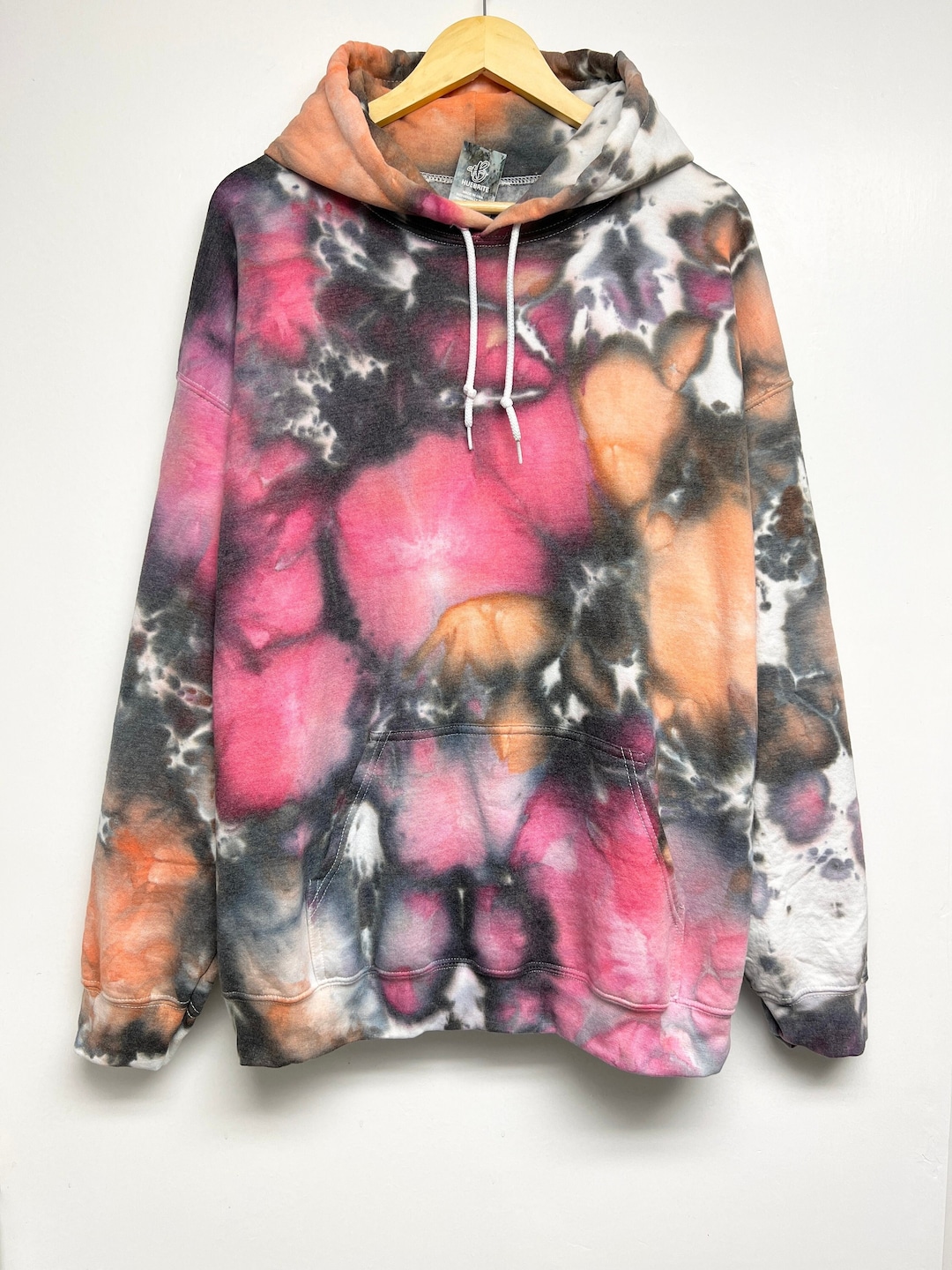 S-4XL, Hand Dyed, Red Orange Black Marble Watercolor Tie-dye Hoodie/zip ...