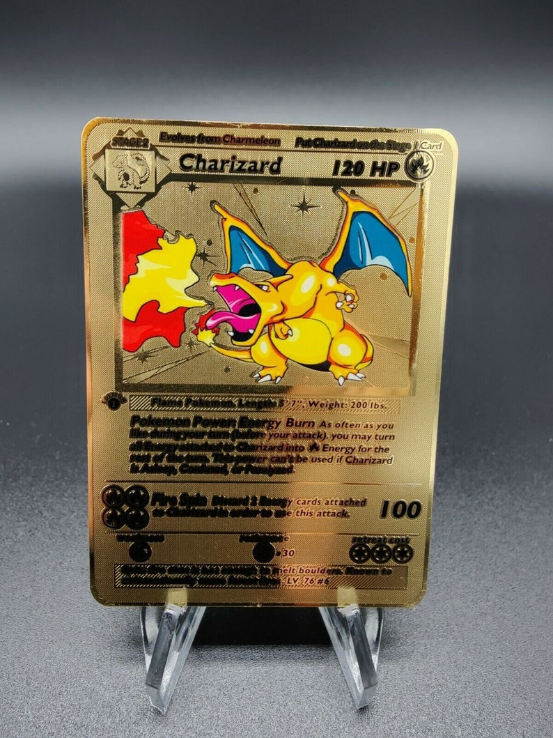 Gold 1st First Edition Charizard Pokemon Cards Base Set Metal ...