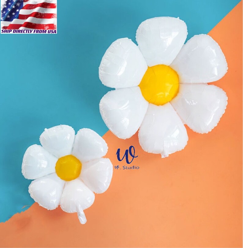 Daisy Flower Themed Mylar Balloon Boho Party Decorations White Yellow ...