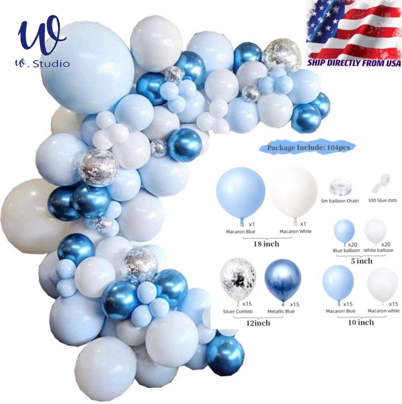104pcs/set Macaron Blue White Balloons Garland Arch Kit Pastel - Etsy