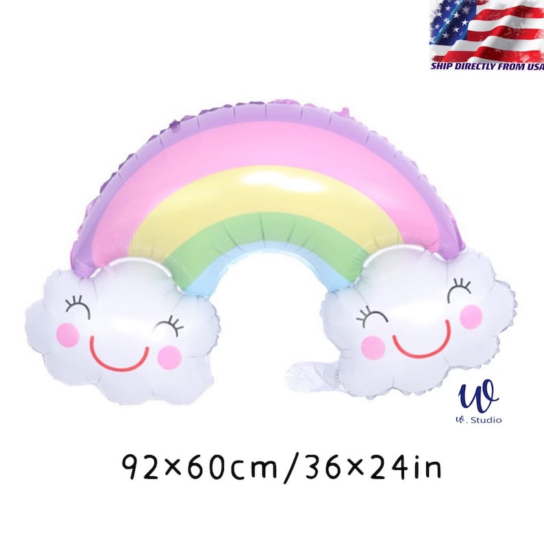 36'' Large Pastel Rainbow Smiling Clouds Foil Balloon Birthday Party ...