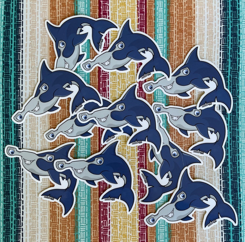 Hammerhead Shark Sticker- 3" | Cute Shark With A Smile Sticker | Fun ...