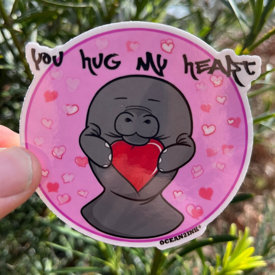 Manatee Hugging A Heart Sticker for Valentine's Day | You Hug My Heart ...