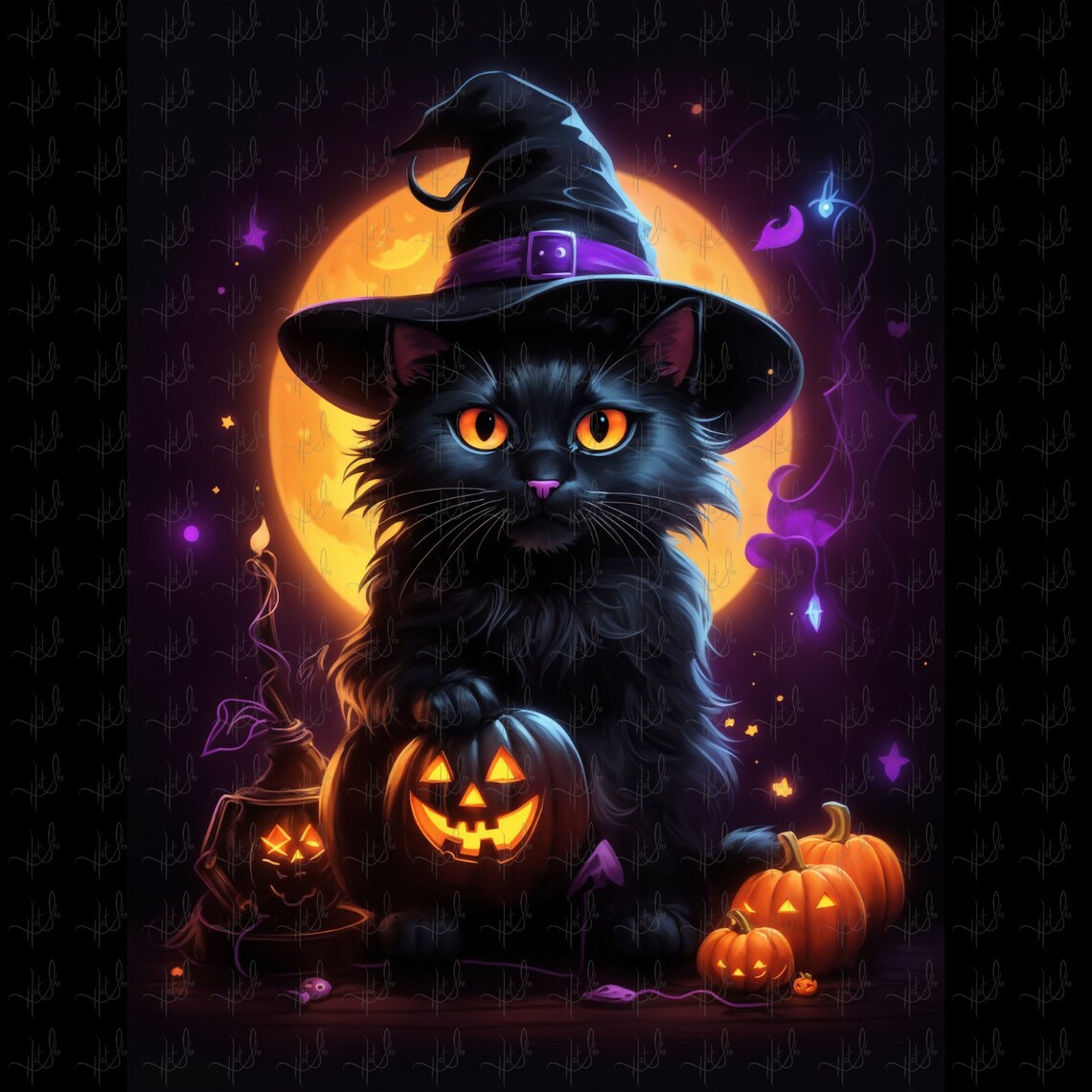 Halloween Black Cat, Pumpkins PNG Digital Download for Commercial Use. Halloween Black Cat ...