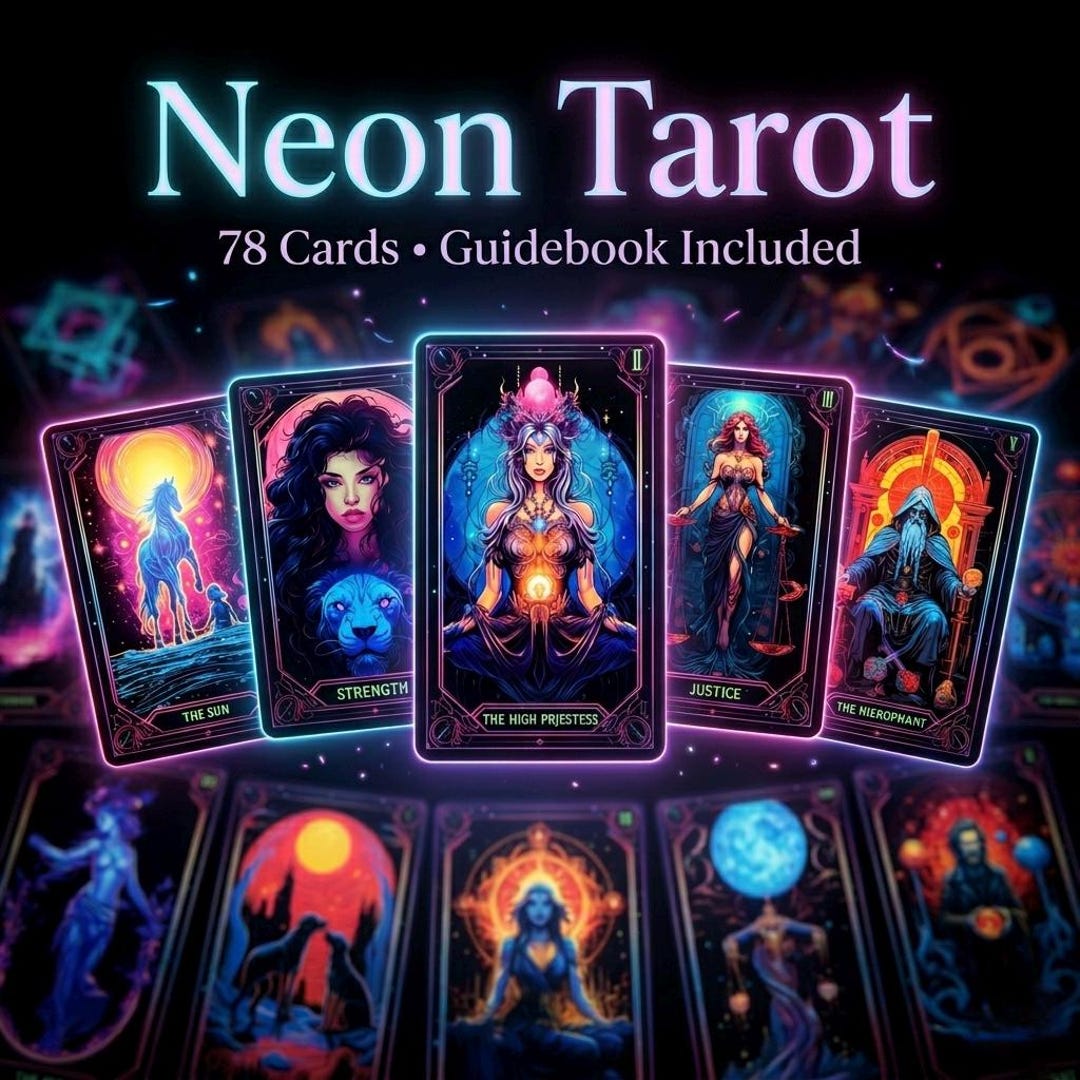 Neon Tarot Deck | 78 Cards Pink Holographic Foil Edges | Psychedelic ...