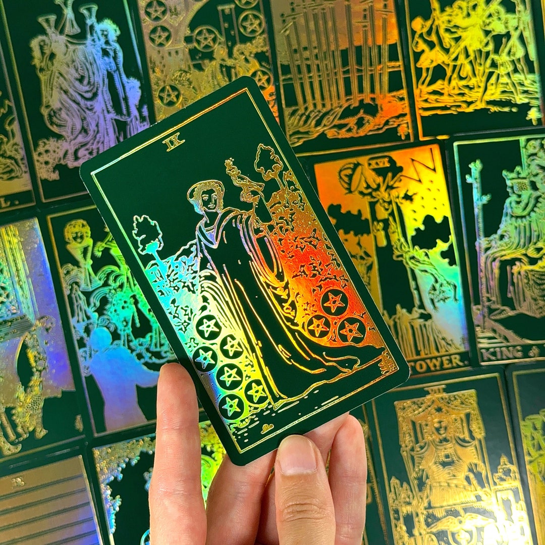 Green Tarot Deck Cards Foil Gold Rainbow, 78 Tarot Cards With Guidebook ...