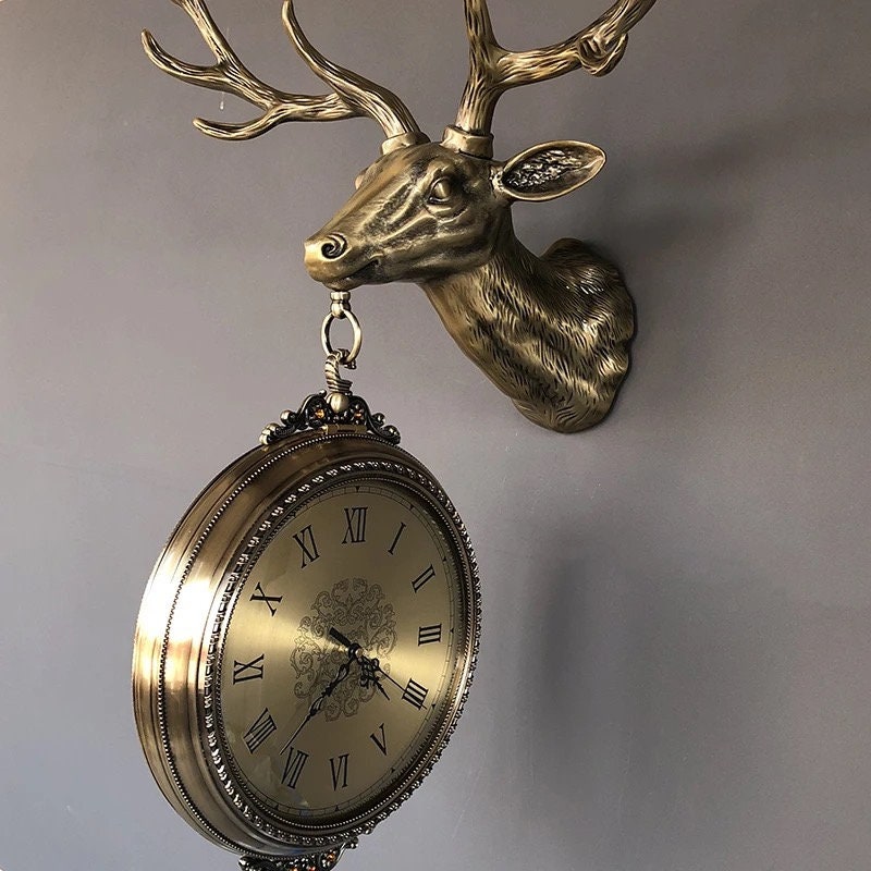 Retro European Double-sided Handmade Deer Head Wall Clock - Etsy