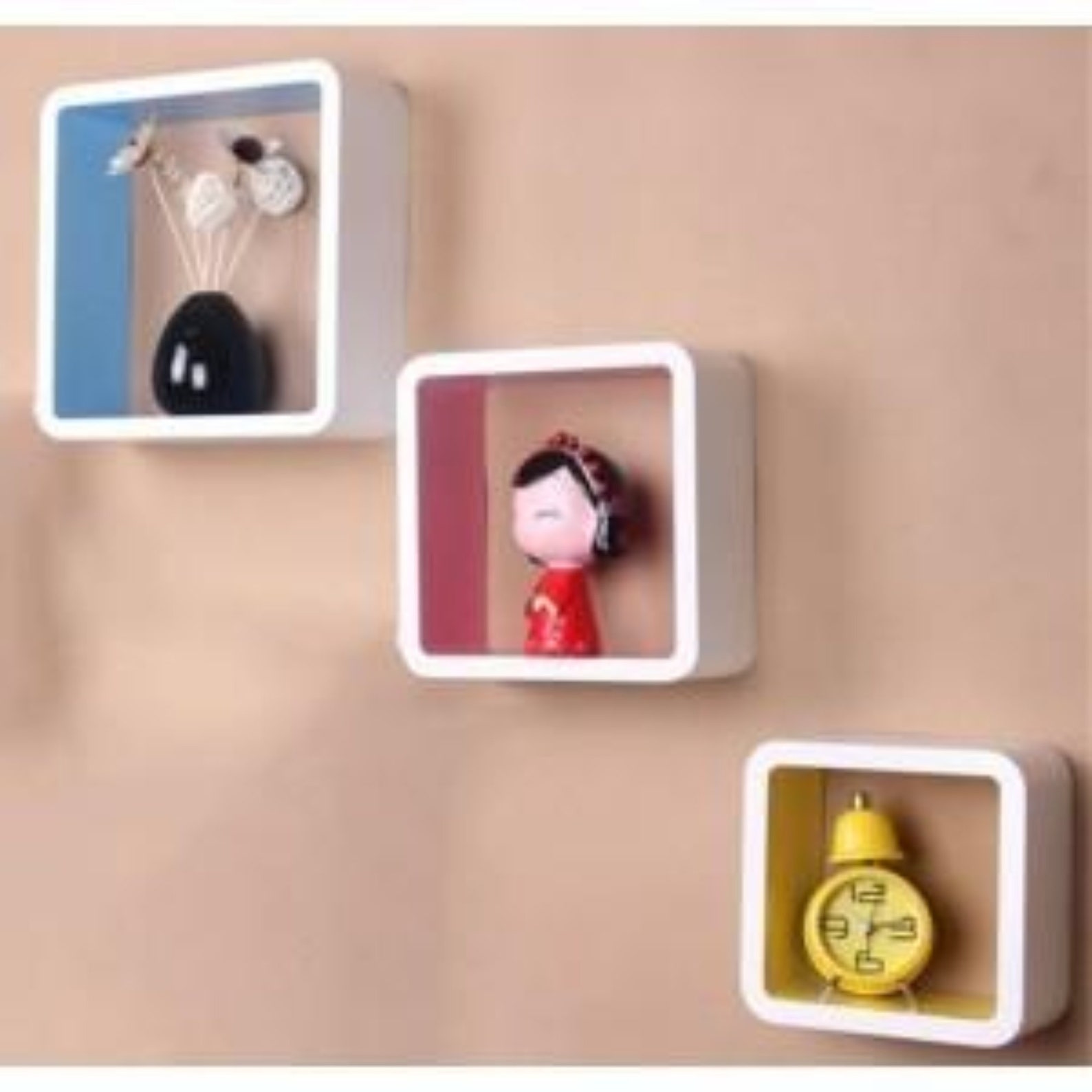 3 Retro Square Wooden Rounded Floating Cube Handmade Wall Storage ...