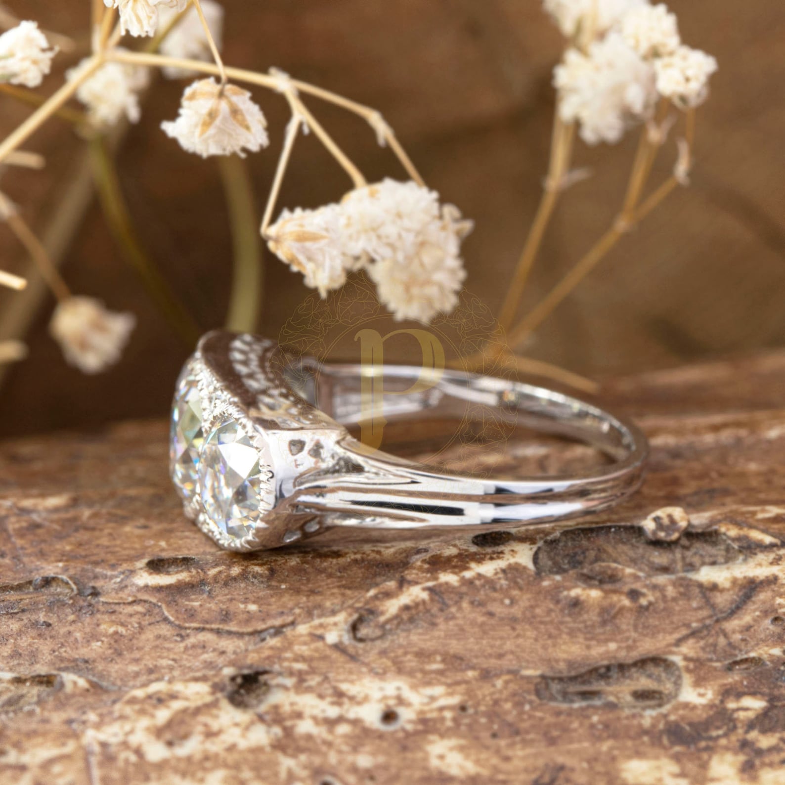 Antique Milgrain bezel Set Vintage Inspire Ring,old European Cut ...