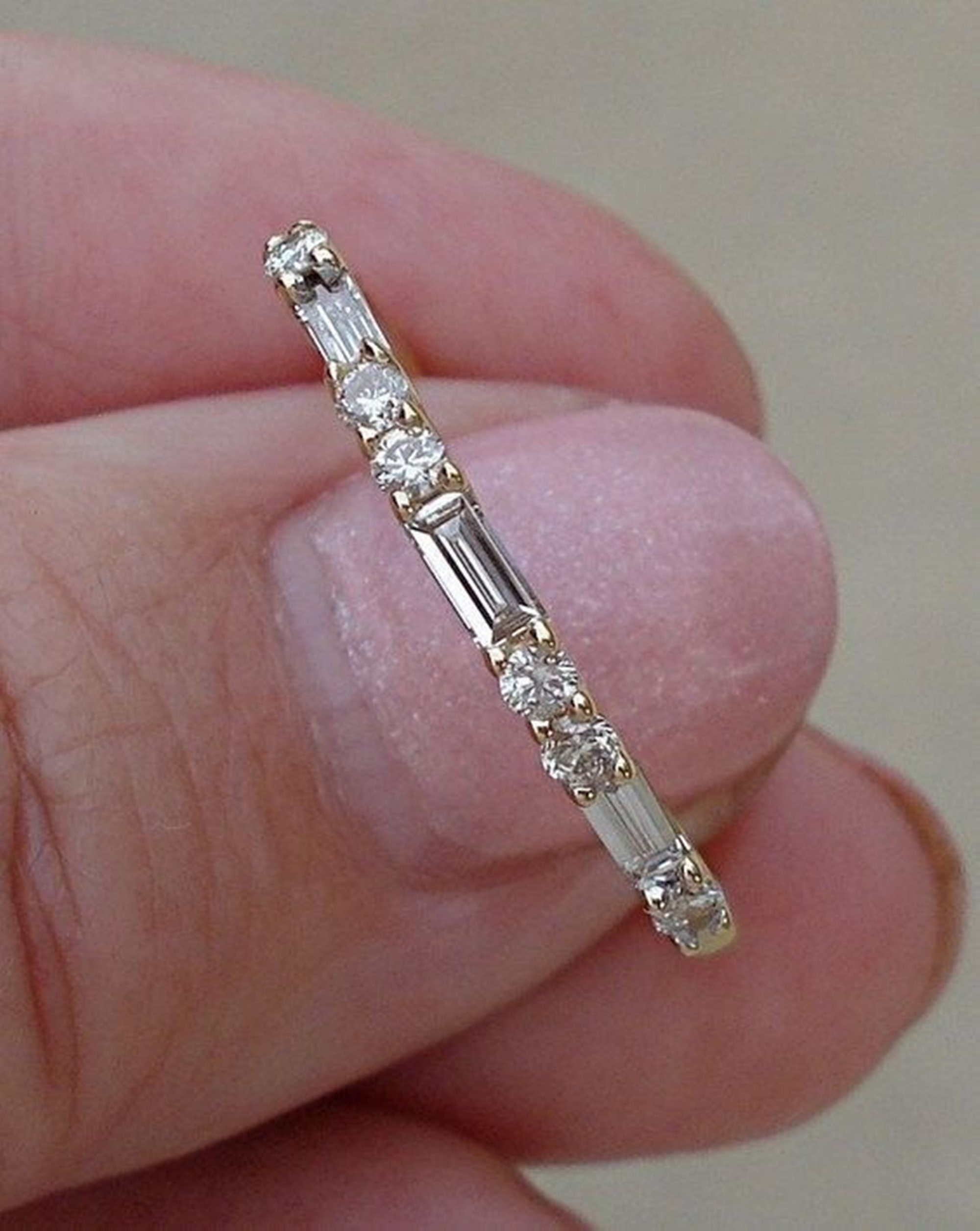 Dot Dash Diamond Eternity Band Round Baguette Diamond Wedding Band eternity Engagement Band stacking Band Matching Band Minimalist Ring Etsy