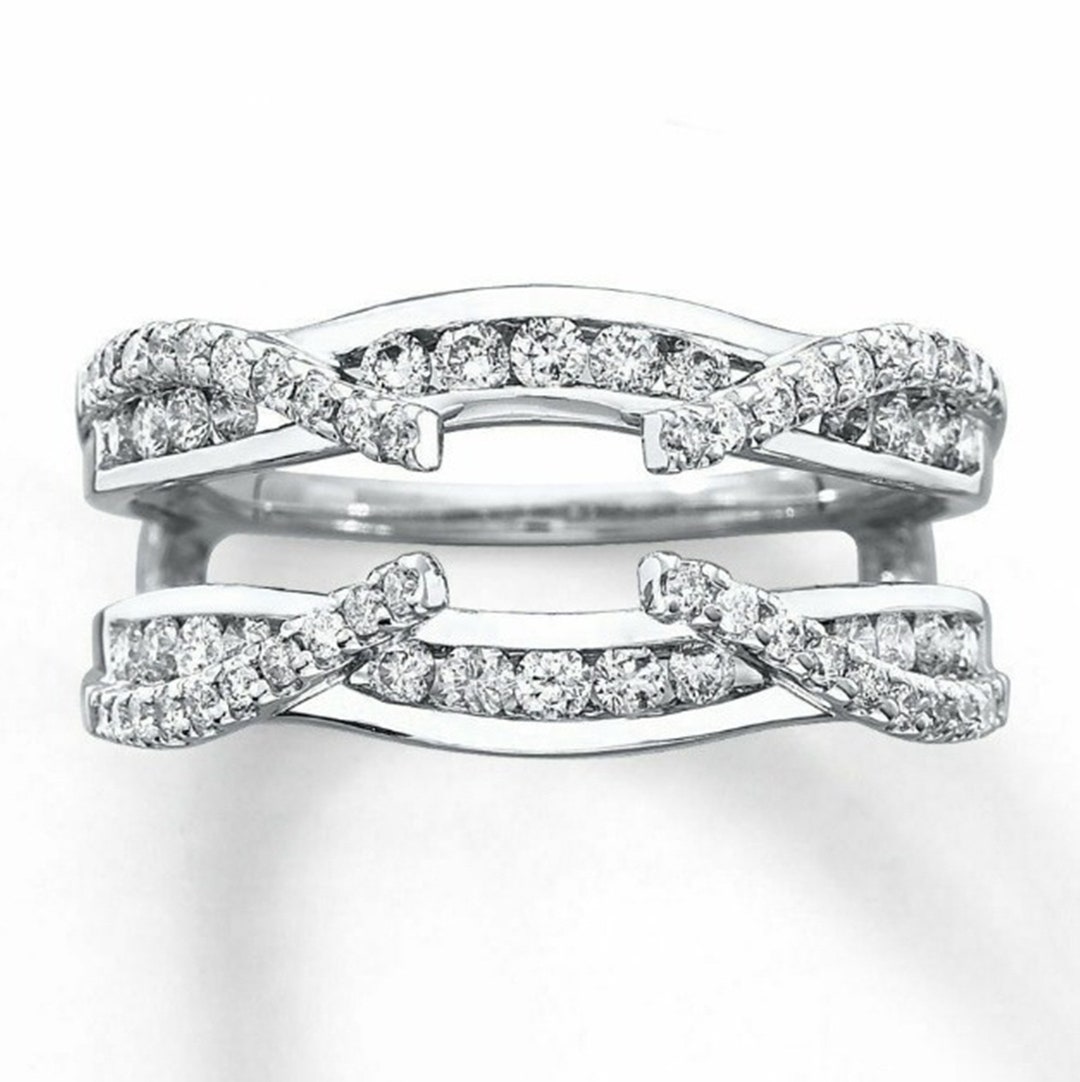 Round Cut Moissanite Diamond Wrap Guard Enhancer Band Ring, Open Gap ...